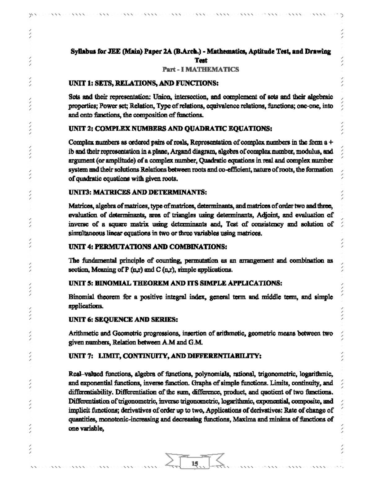 Jee 2A syllabus - Syllabus for JEE (Main) Paper 2A (B.) Mathematics ...