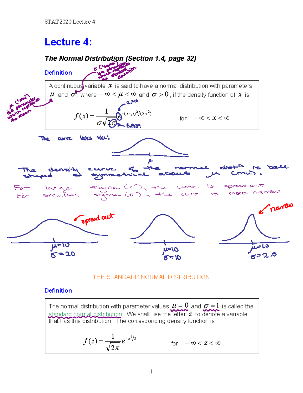Lec4 (online complete with reduced question) - Lecture 4: The Normal ...