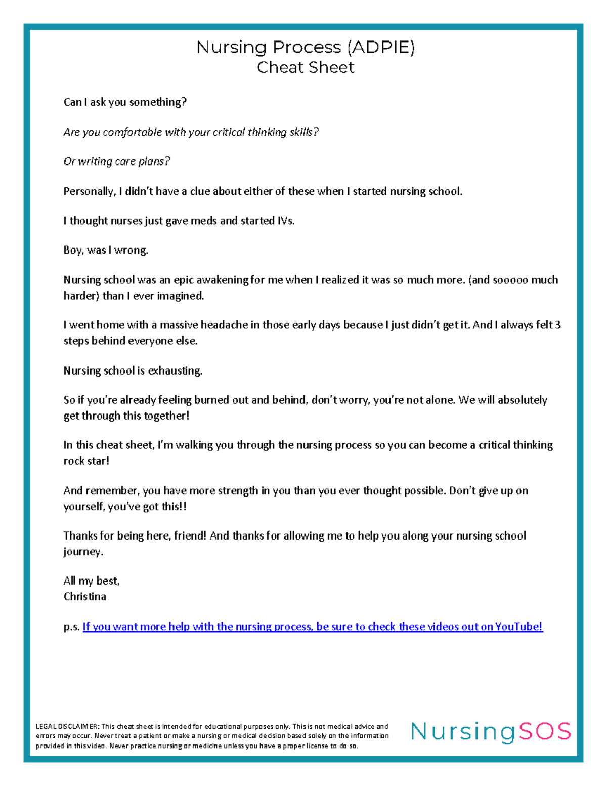 Nursing Process Adpie Cheat Sheet - Nursing Process (ADPIE) Cheat Sheet ...