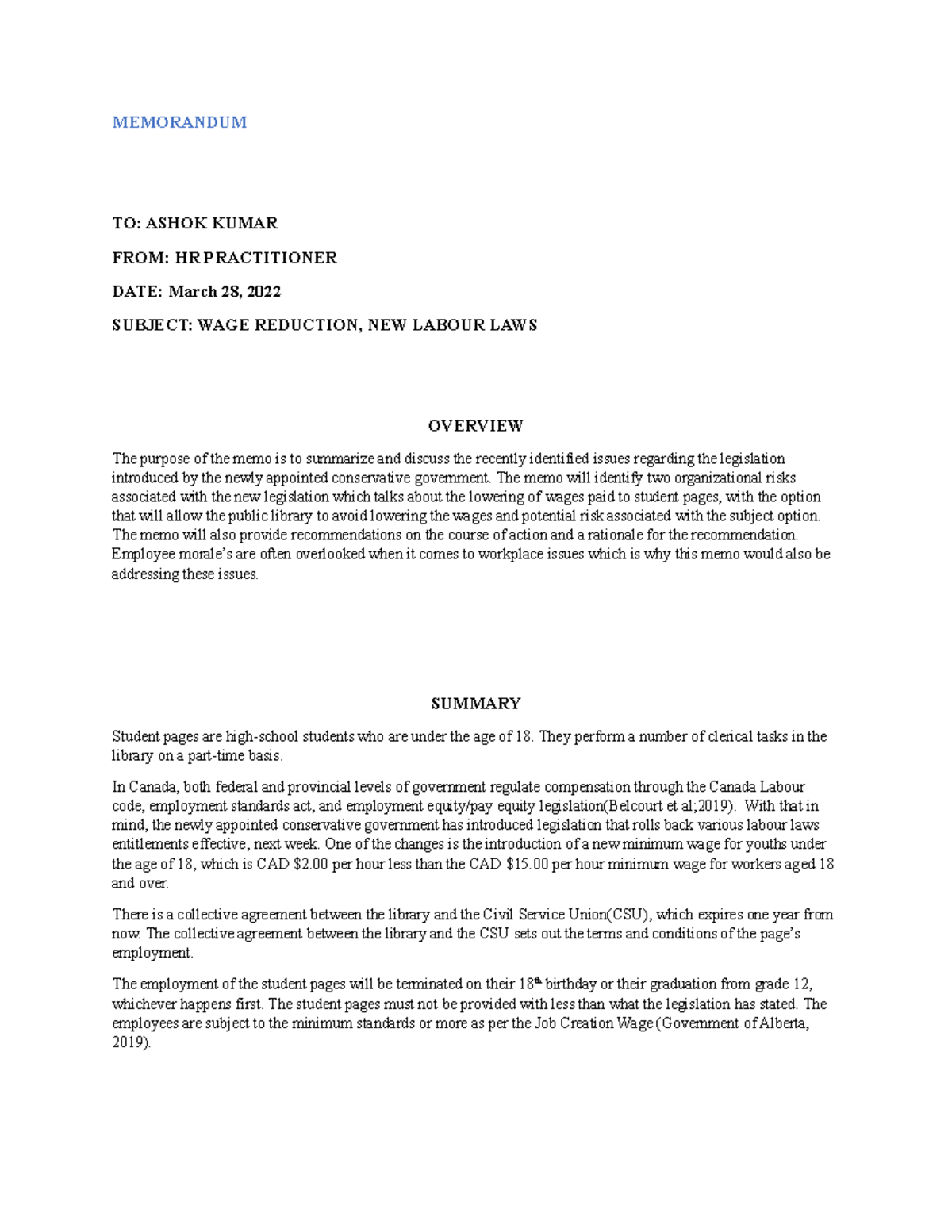 MEMO Assignment 3 graded with feedback and comments - MEMORANDUM TO ...