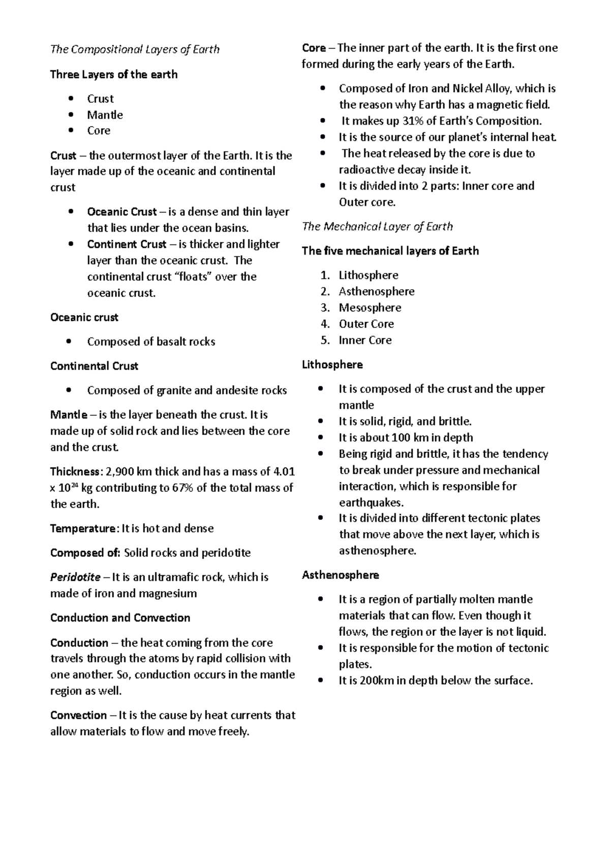 1ST Quarter Science 10 Reviewer ( Incomplete) - The Compositional Layers of Earth Three Layers ...