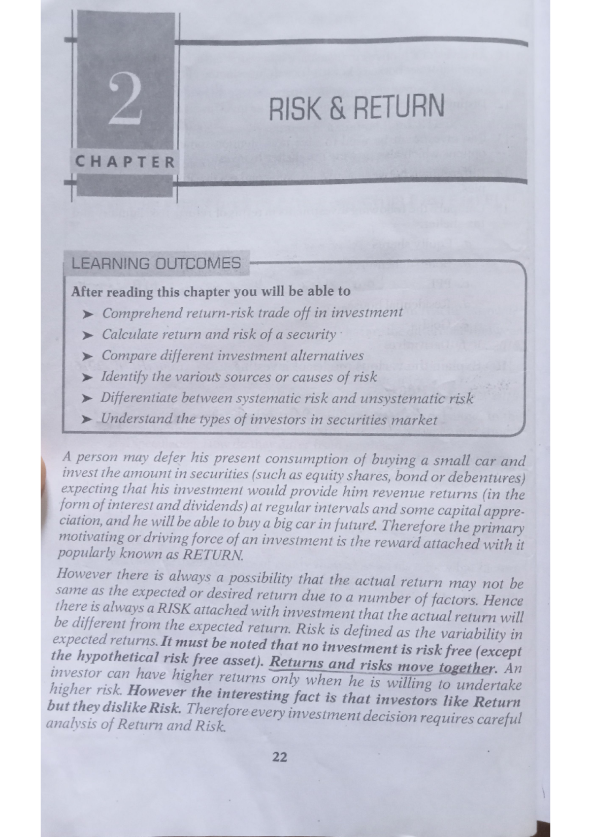 Chapter 2 ( Risk and Return ) - bachelors of commerce - Studocu