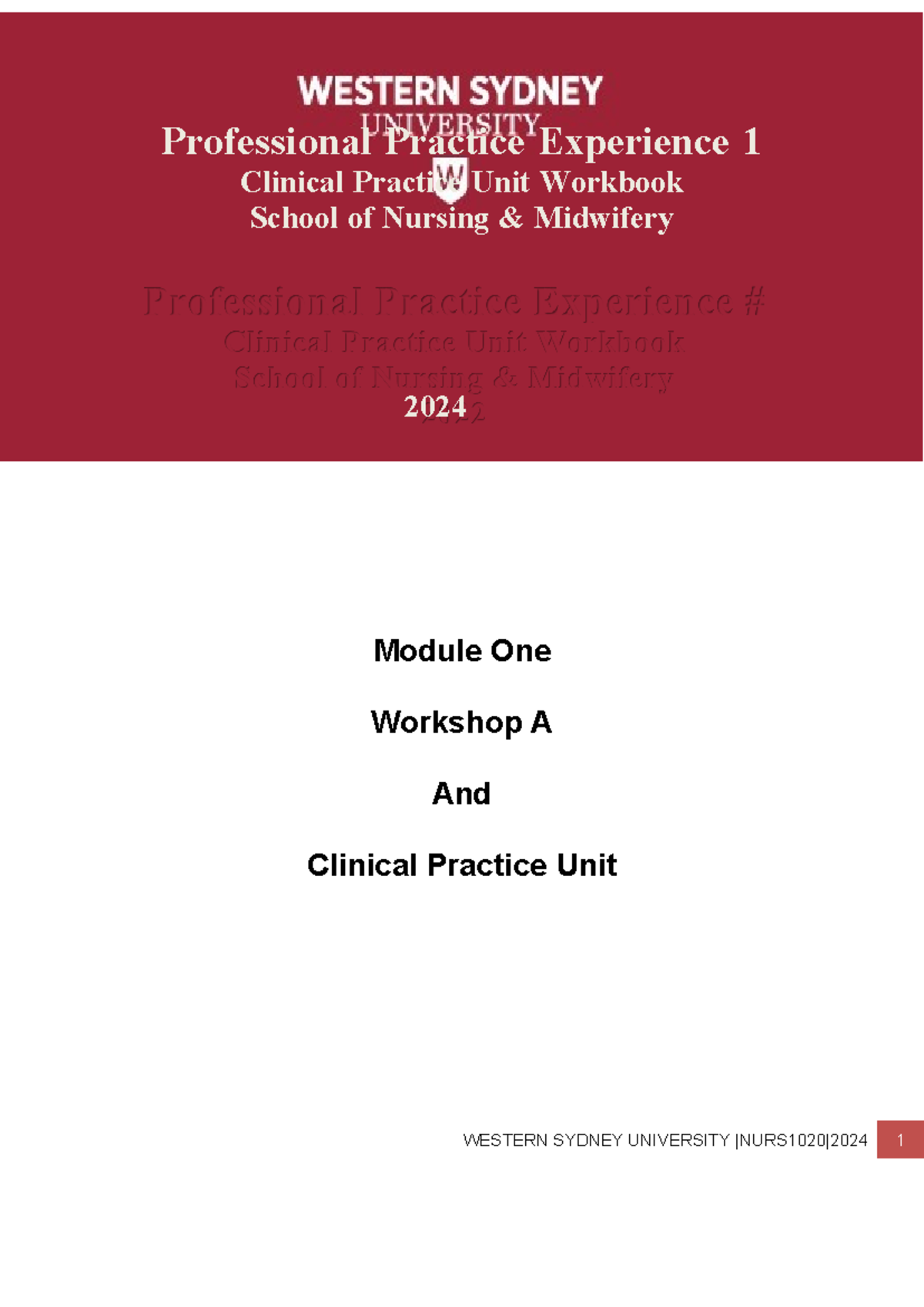 PPE1 Module 1 2024 student workbook - STUDENT CPU classes – all ...