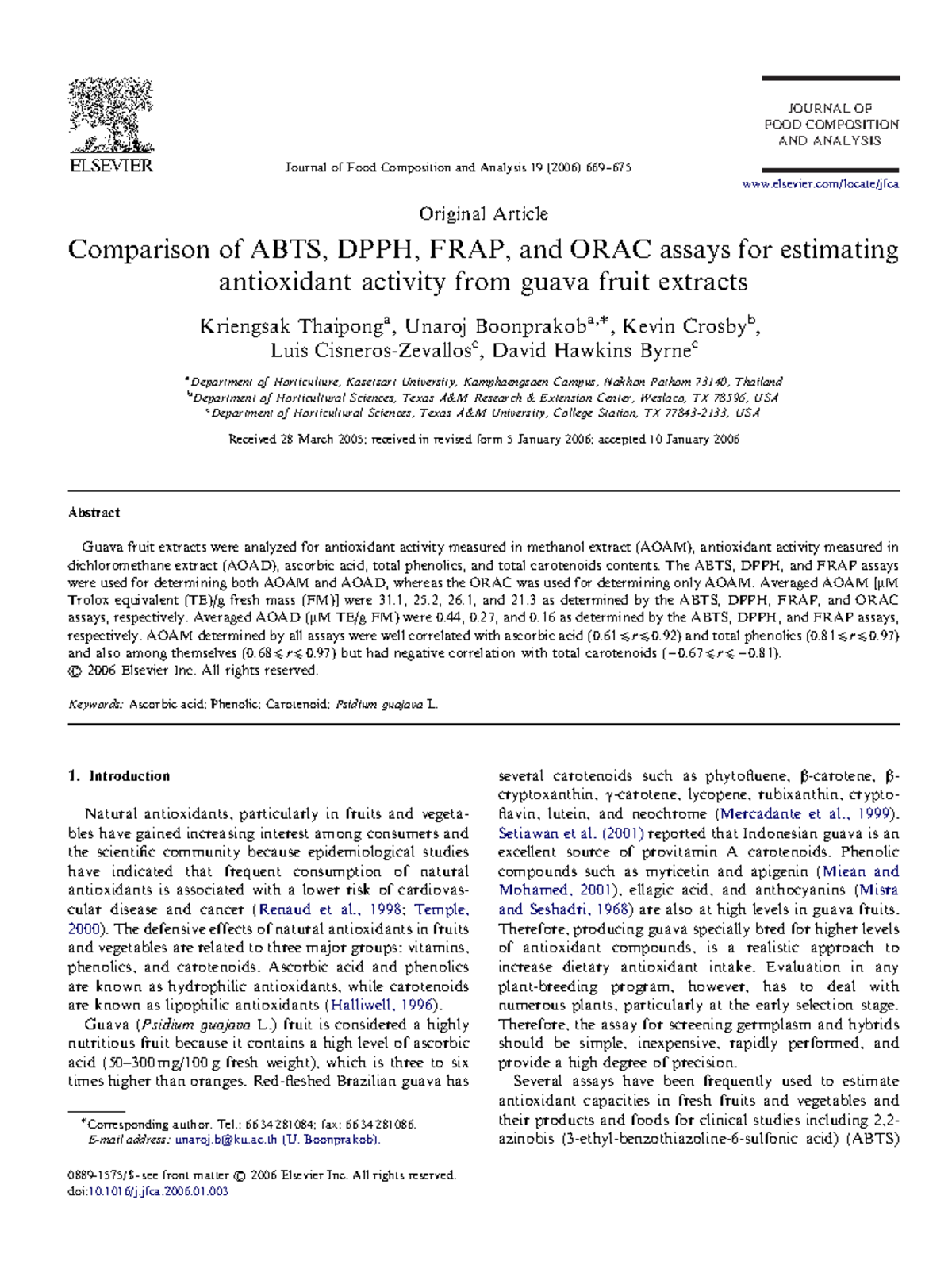 Thaipong 2006 - Chemia budowa atomu - JOURNAL OF FOOD COMPOSITION AND ...