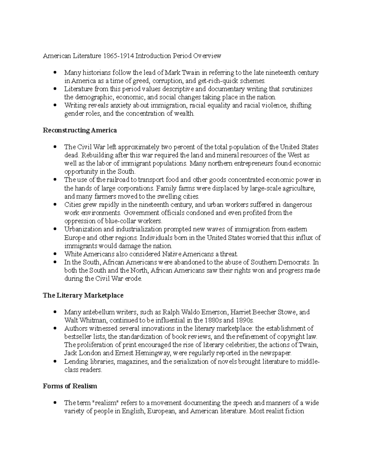 1865-1914 ovrvw - Powerpoint notes - American Literature 1865-1914 ...