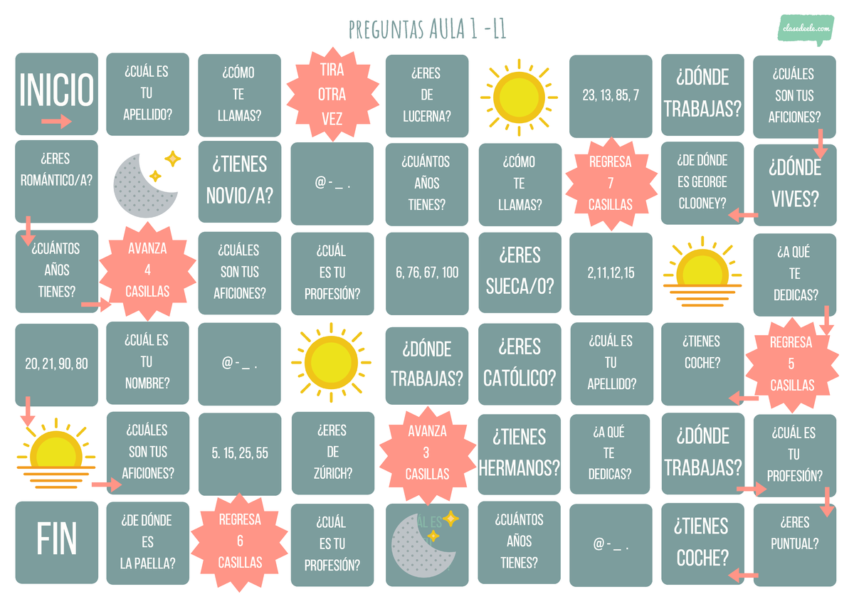 A1-L1 Preguntas - preguntas AULA 1 -L ¿eres romáNtico/a? ¿Cuántos años ...