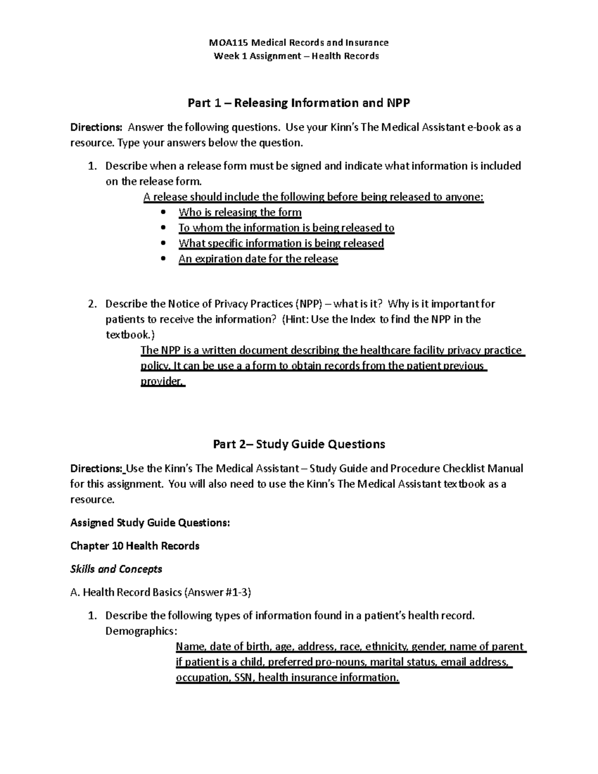 Week 1 Health Record assisgment - Week 1 Assignment – Health Records ...