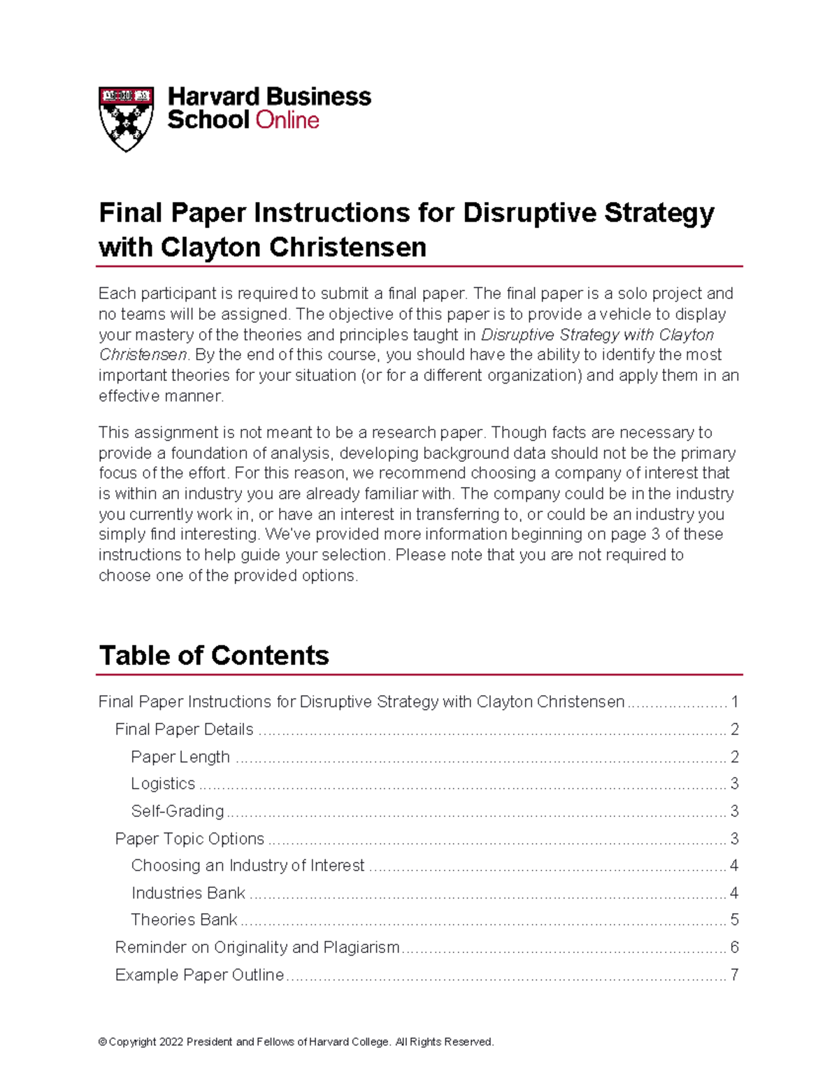 Disruptive Strategy Final Paper - Final Paper Instructions for ...