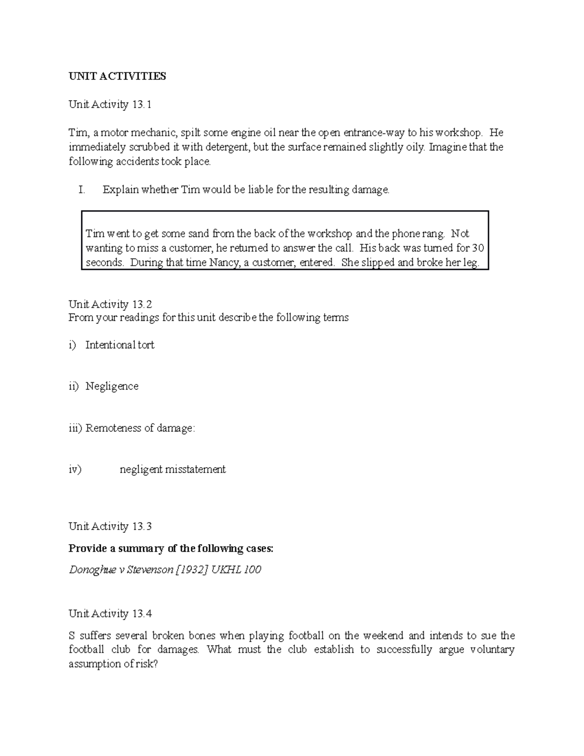 Unit Activity 13 - Additional exercise - UNIT ACTIVITIES Unit Activity ...