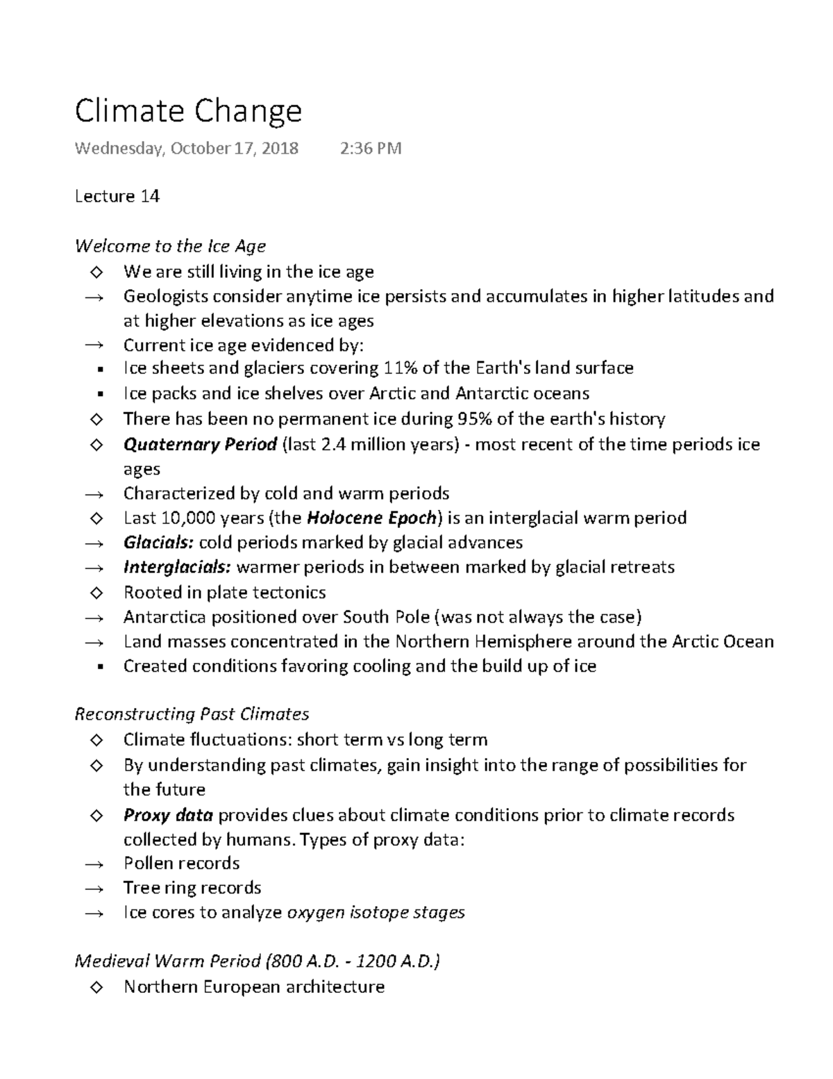 Climate Change - Lecture notes 14 - Climate Change Wednesday, October ...