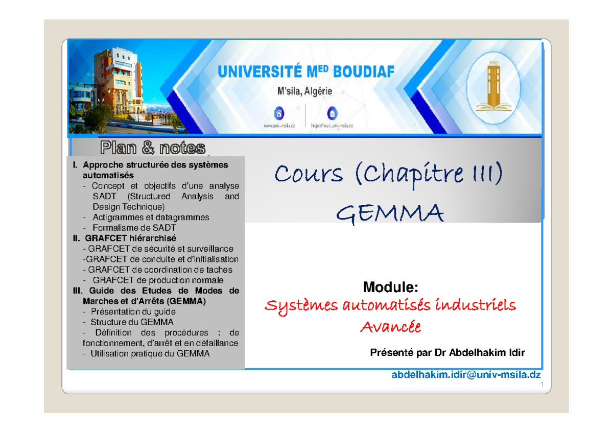 Chapitre 3 Gemma - Cours (Chapitre III) GEMMA Module: Systèmes ...
