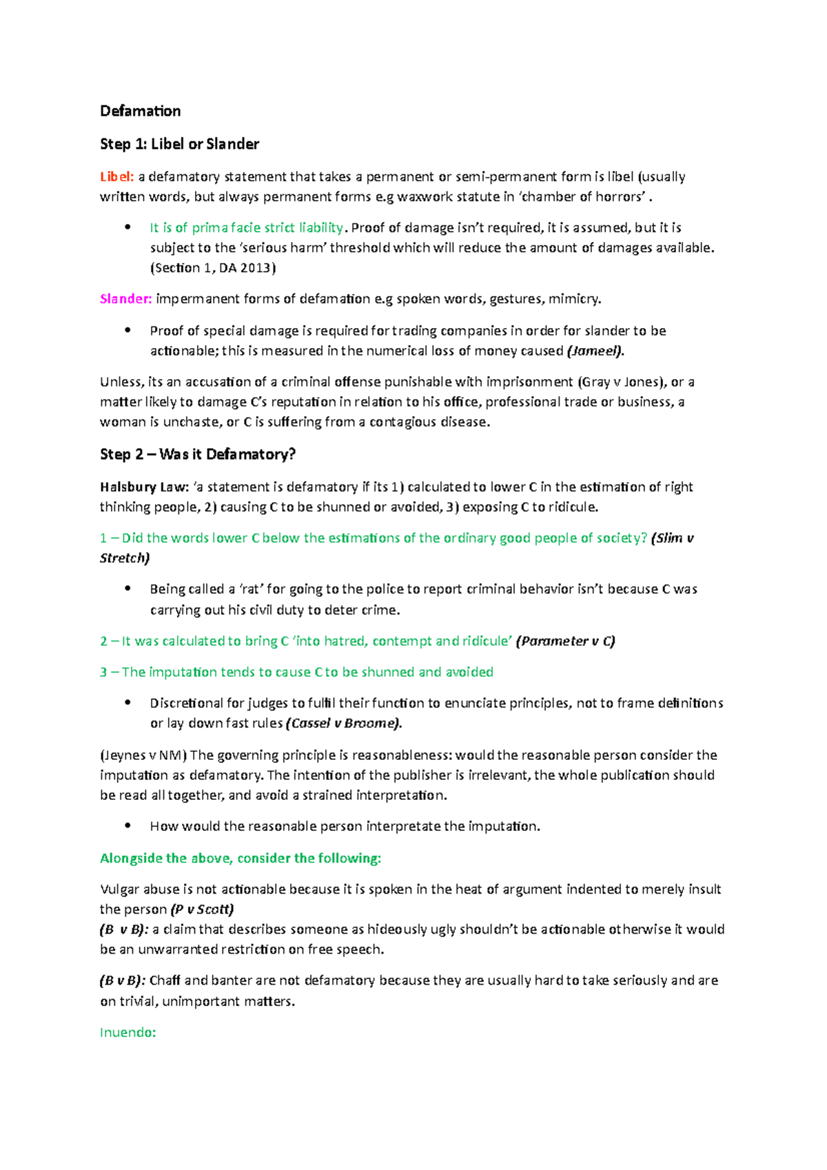 Defamation - The basic structure to a problem question, not including ...