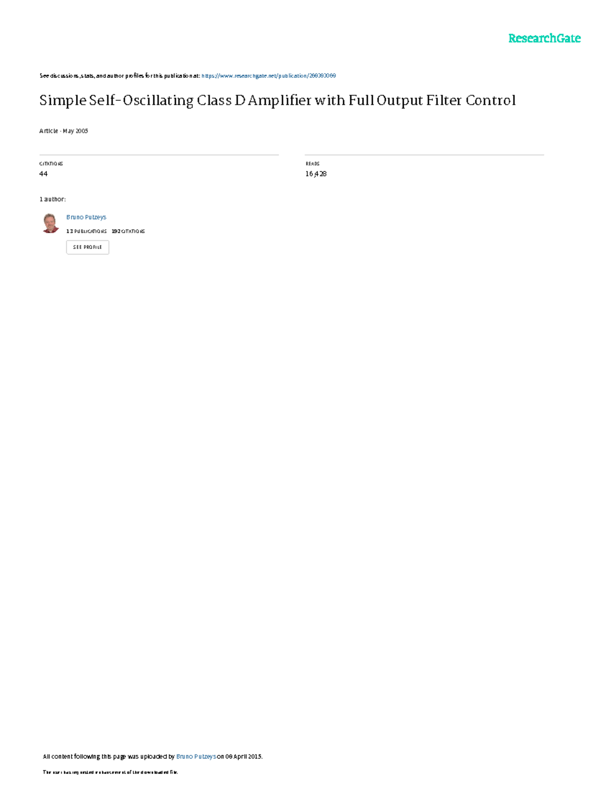 Simple Self-Oscillating Class D Amplifier with Ful - See discussions ...