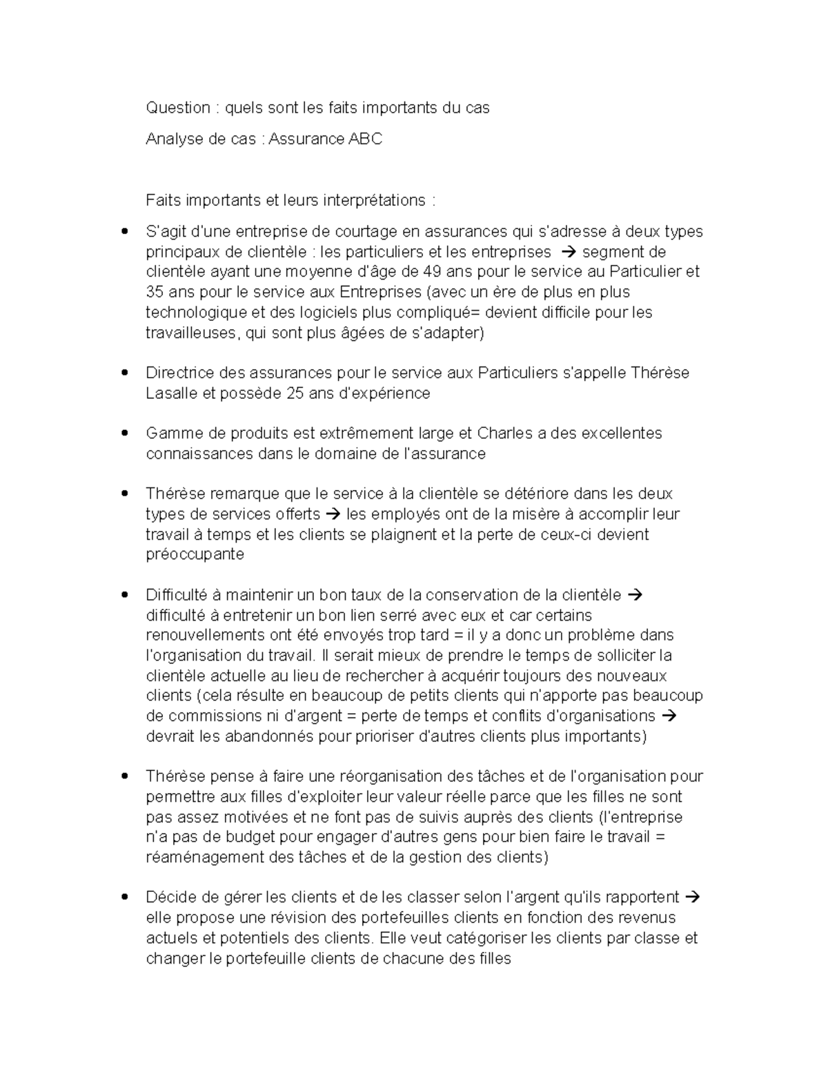 Analyse cas assurance ABC - Question : quels sont les faits importants ...