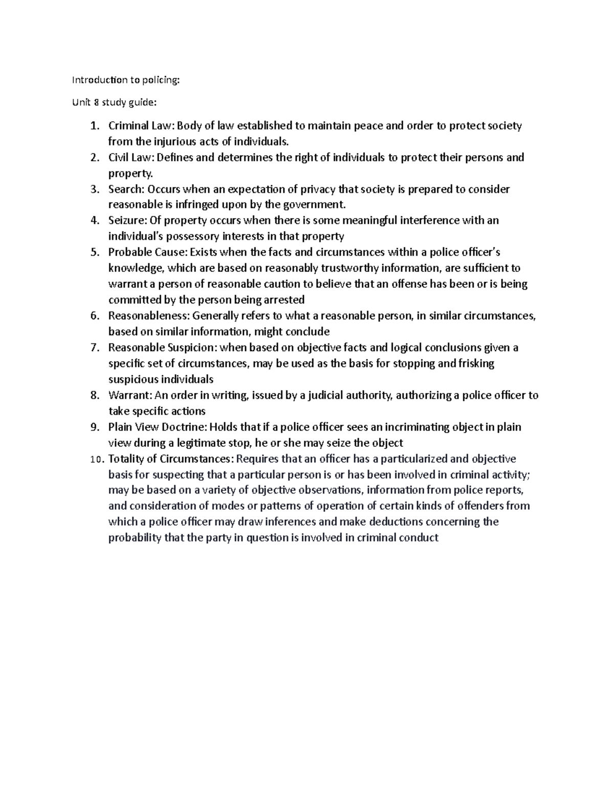 Intro to policing unit 8 study guide - Introduction to policing: Unit 8 ...