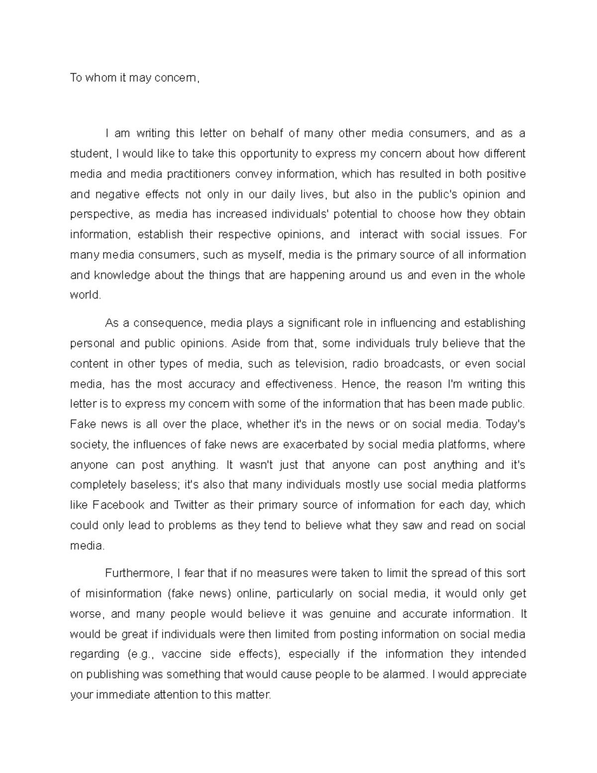 Letter - Hello, this is my seatwork assignment from grade 12 where we ...