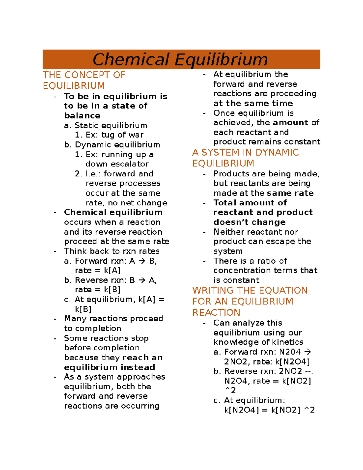 Chemical EquilibriaNotes - Chemical Equilibrium THE CONCEPT OF ...