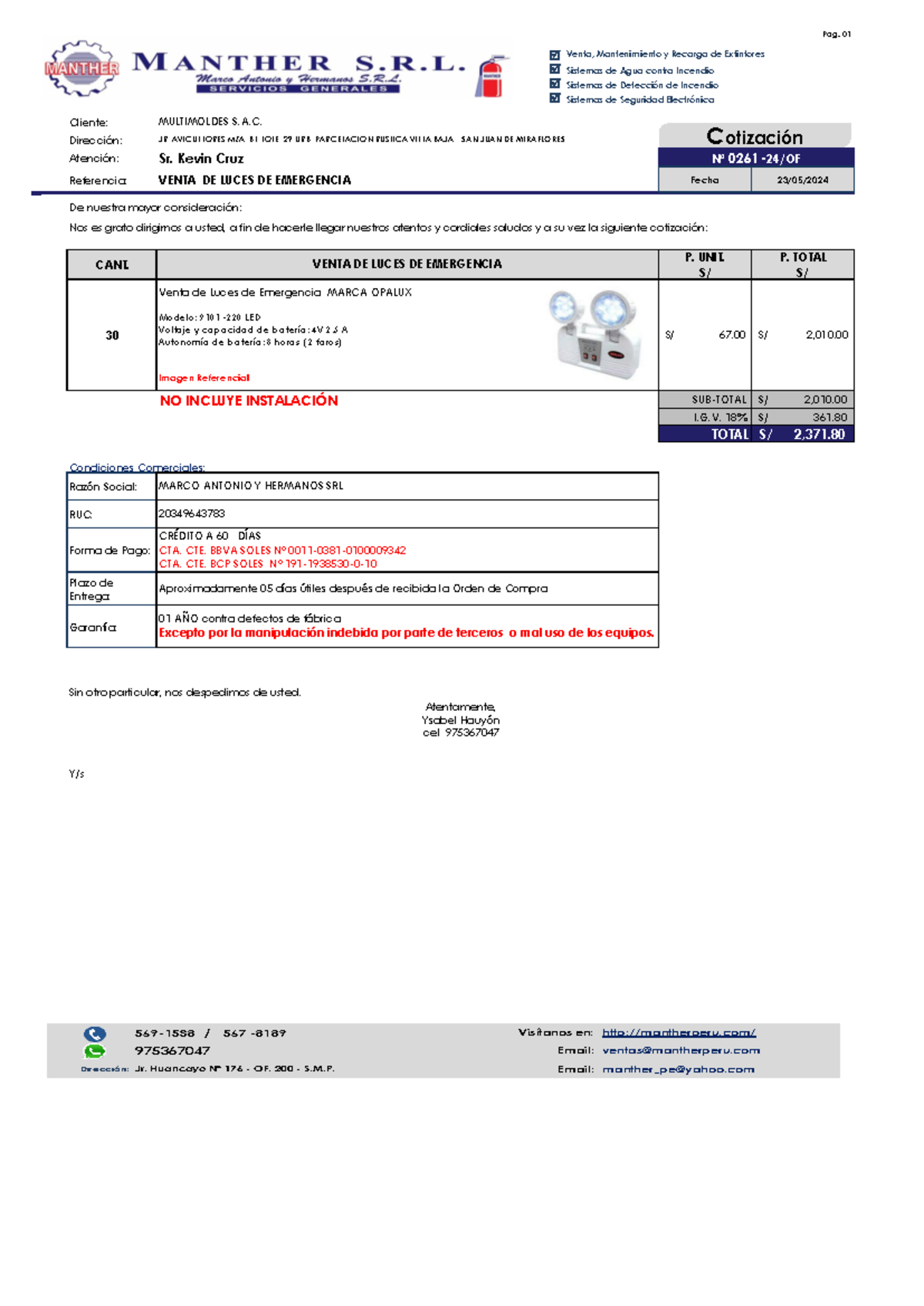 0261 - Venta Luces DE Emergencia - Pag. 01 R R Sistemas de Agua contra ...