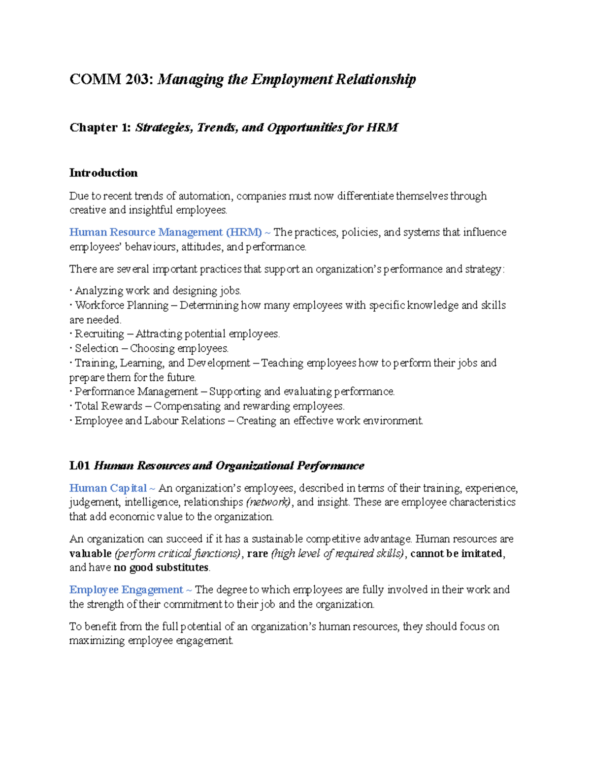COMM 203 Midterm Exam Notes - COMM 203: Managing the Employment ...