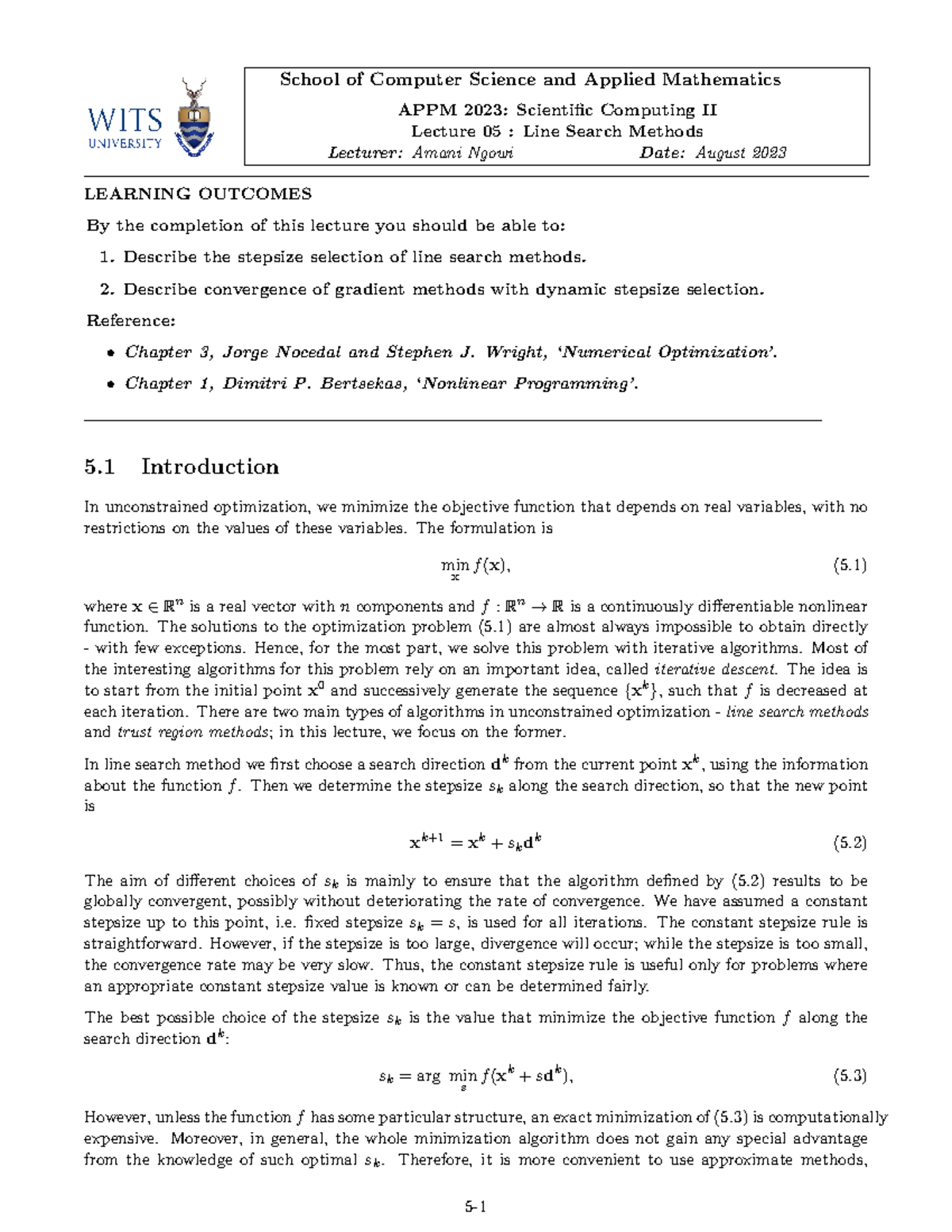 Lecture 5 - School of Computer Science and Applied Mathematics APPM 2023: Scientific Computing ...