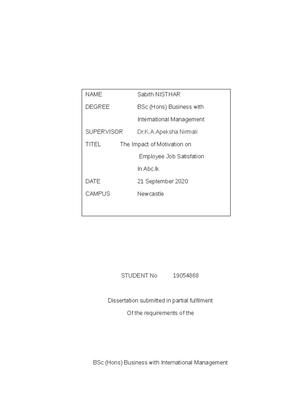 Nisthar NX9625 Final assignment 1 - STUDENT No 19054868 Dissertation ...
