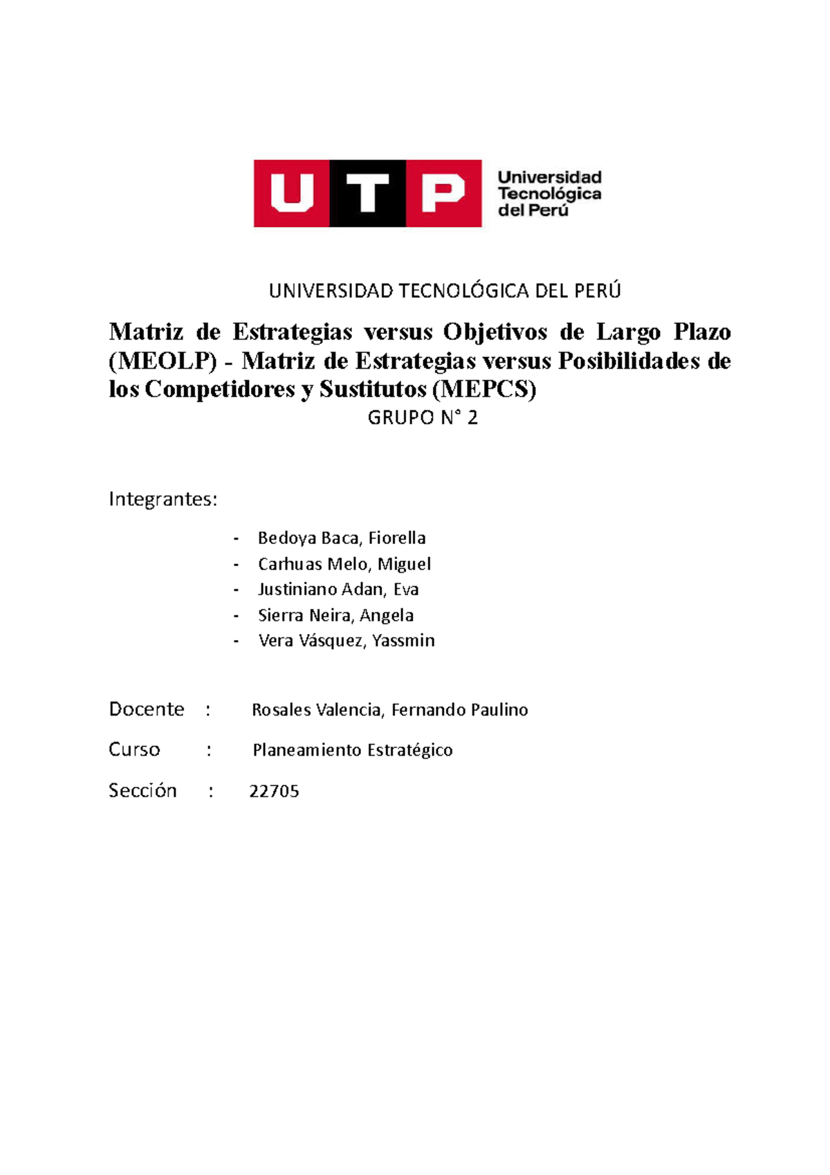 470301718 Meolp y Mepcs docx - UNIVERSIDAD TECNOLÓGICA DEL PERÚ Matriz de Estrategias versus ...