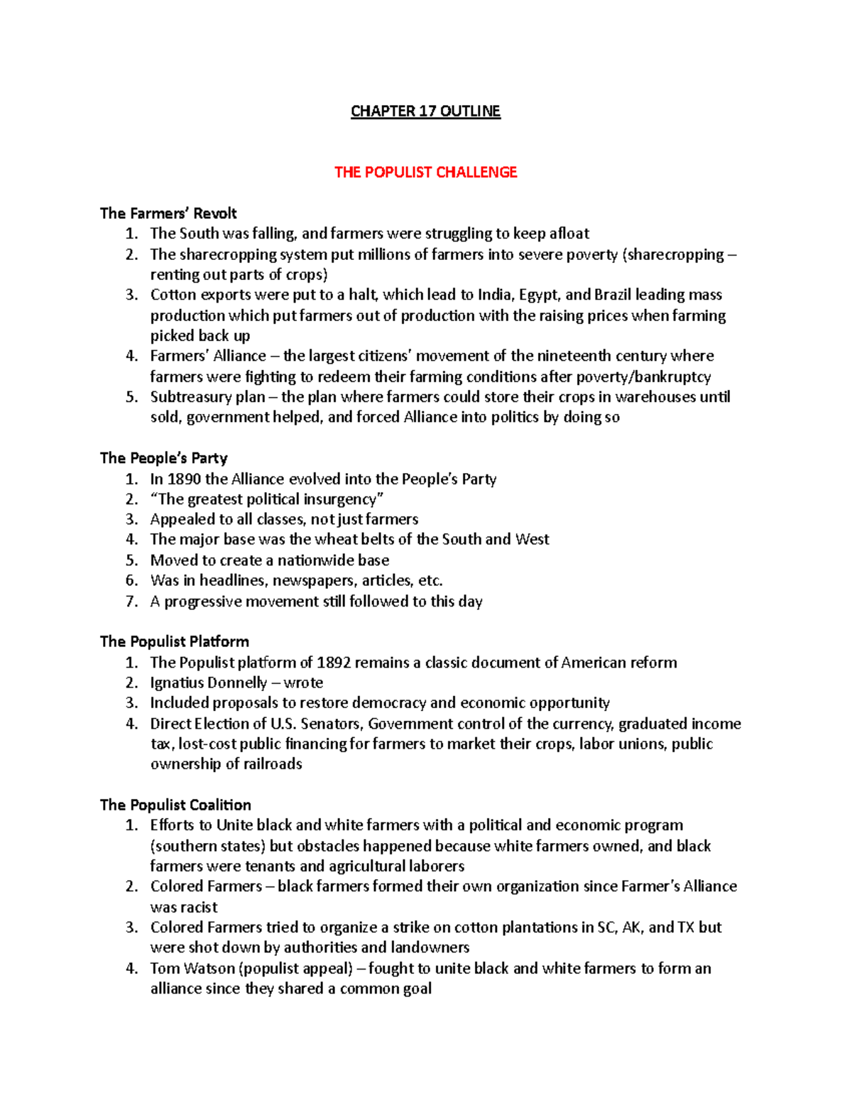 Chapter 17 Outline - CHAPTER 17 OUTLINE THE POPULIST CHALLENGE The ...