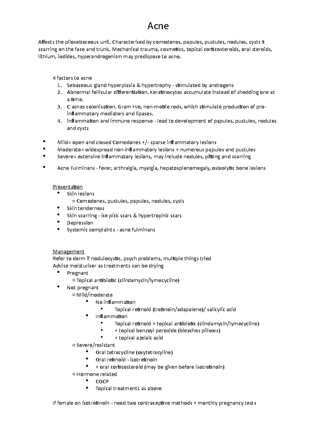 Acne vulgaris - Lecture notes 1 - Acne Affects the pilosebaceous unit ...