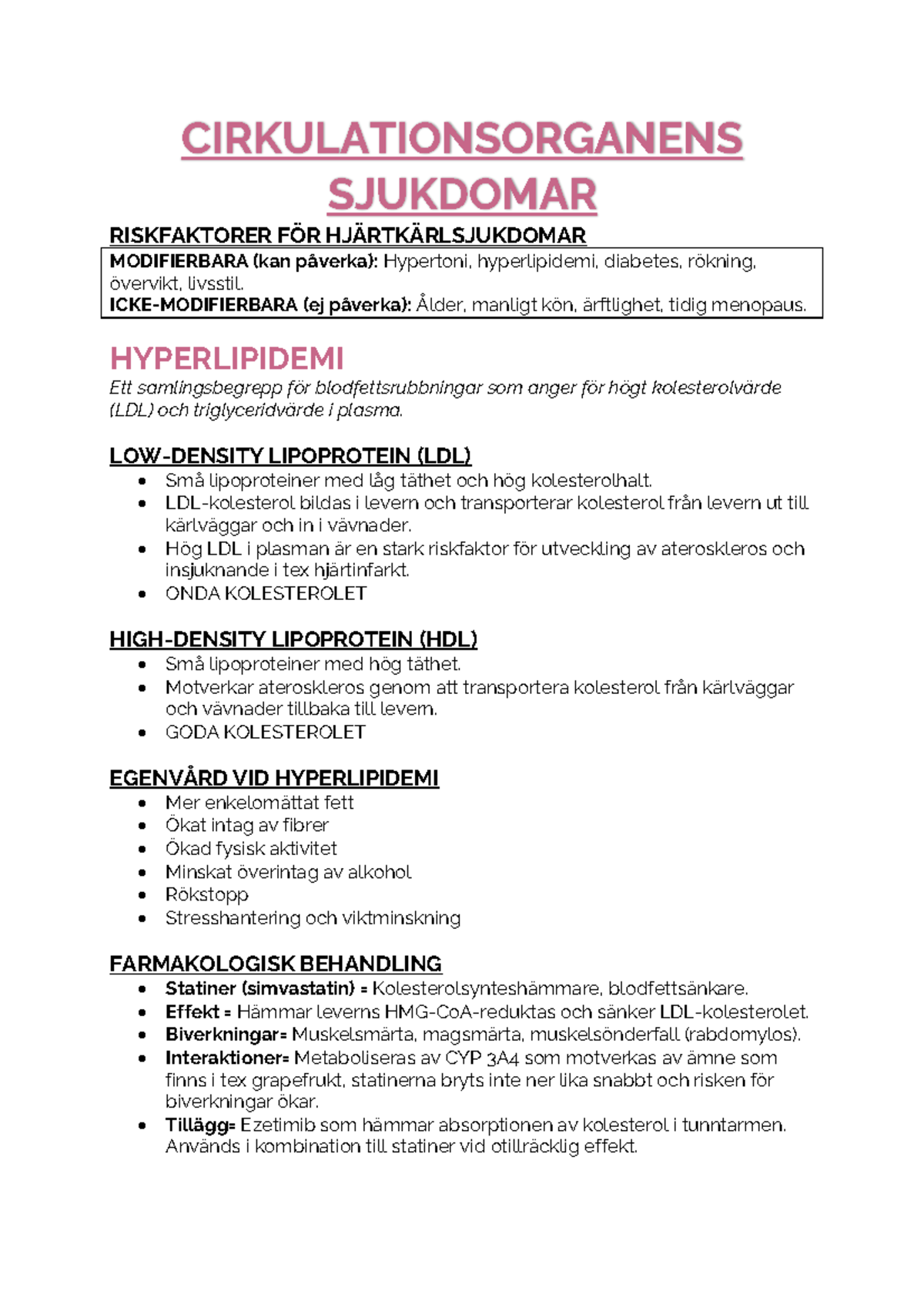 Cirkulation och respiration samanfattning - CIRKULATIONSORGANENS ...
