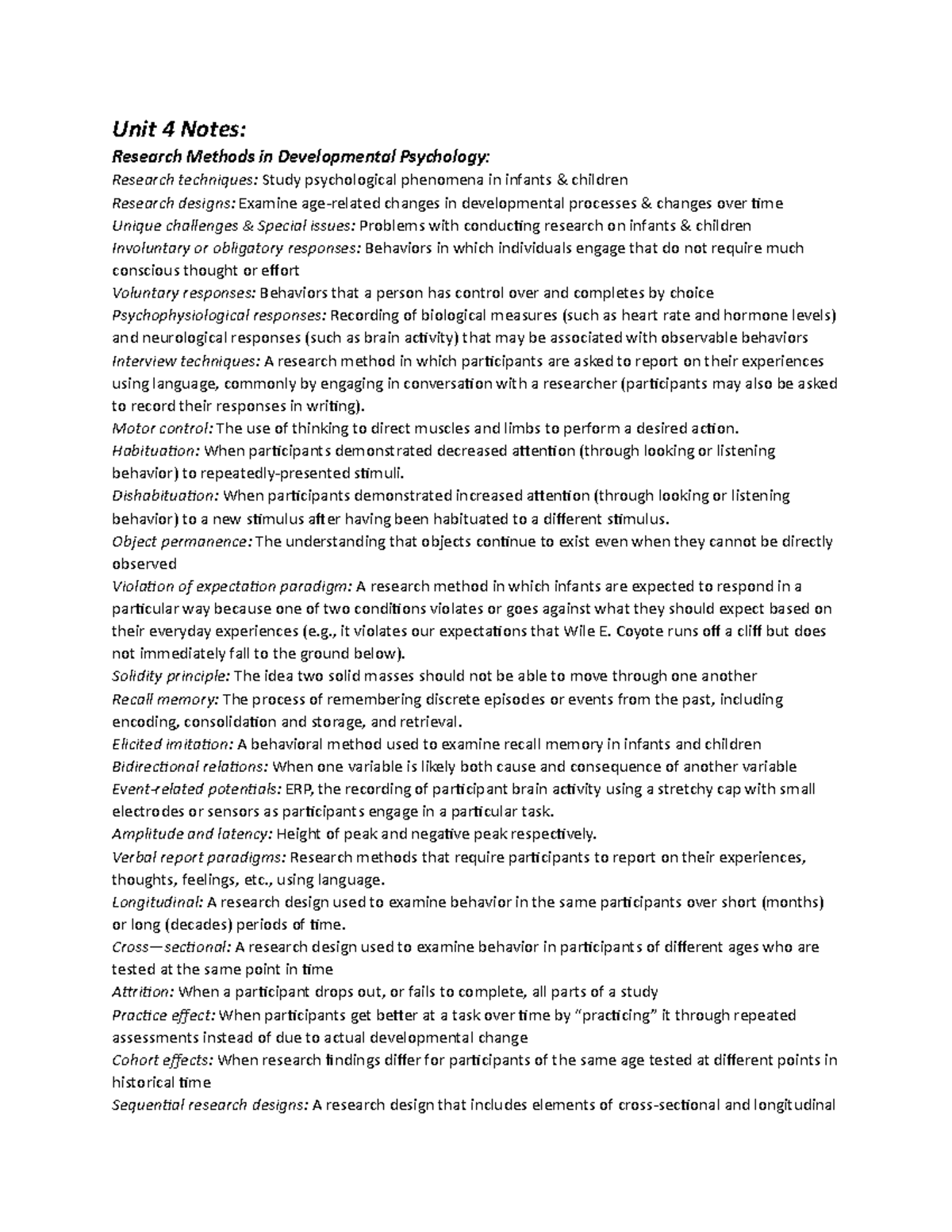 Unit 4 Psychology Notes - Human Development - Unit 4 Notes: Research ...
