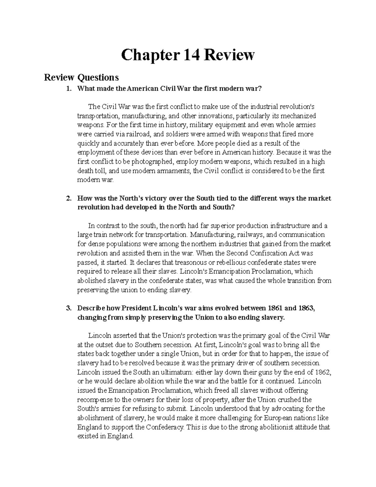 Chapter 14 Review - Chapter 14 Review Review Questions What made the ...
