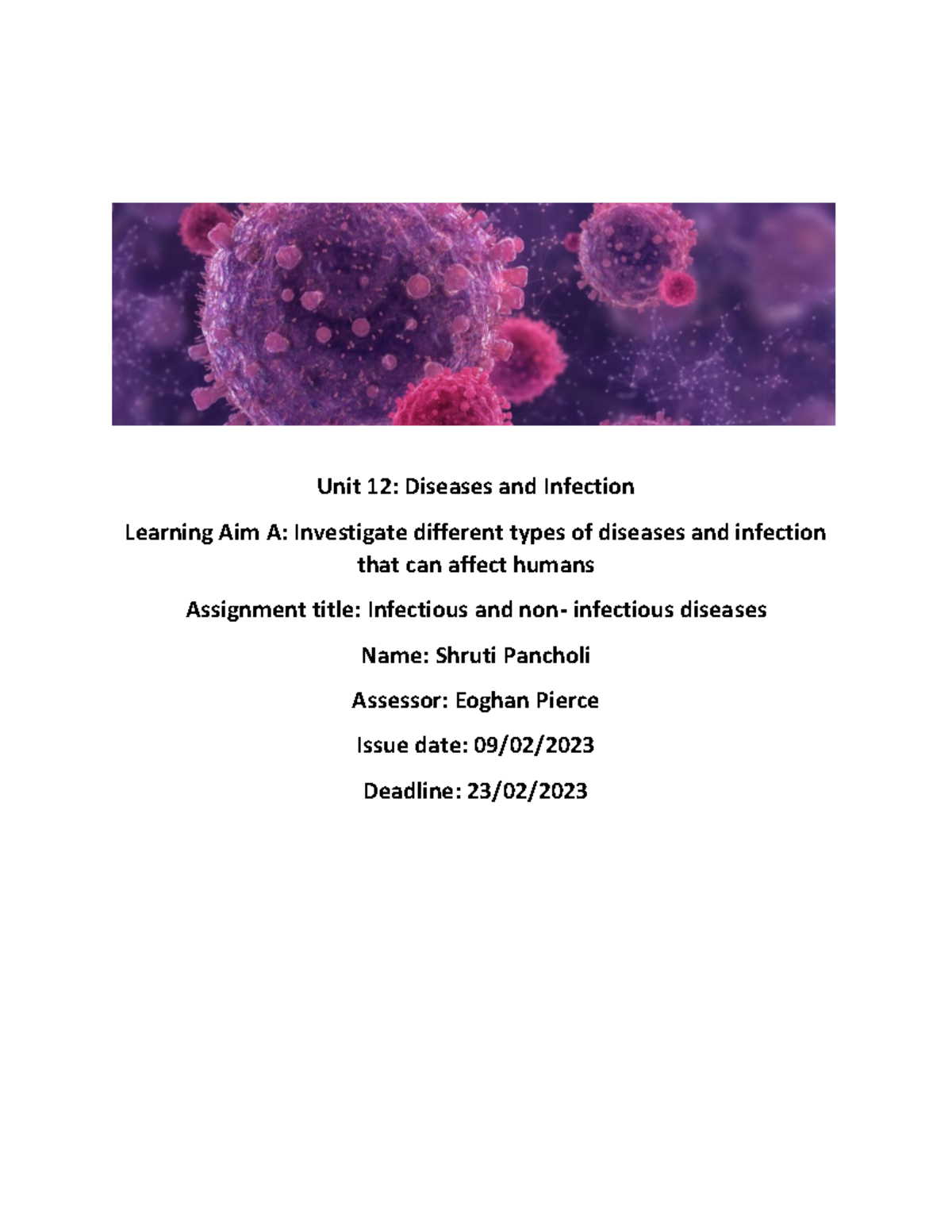 U12LAA Shruti Pancholi - Unit 12: Diseases and Infection Learning Aim A ...