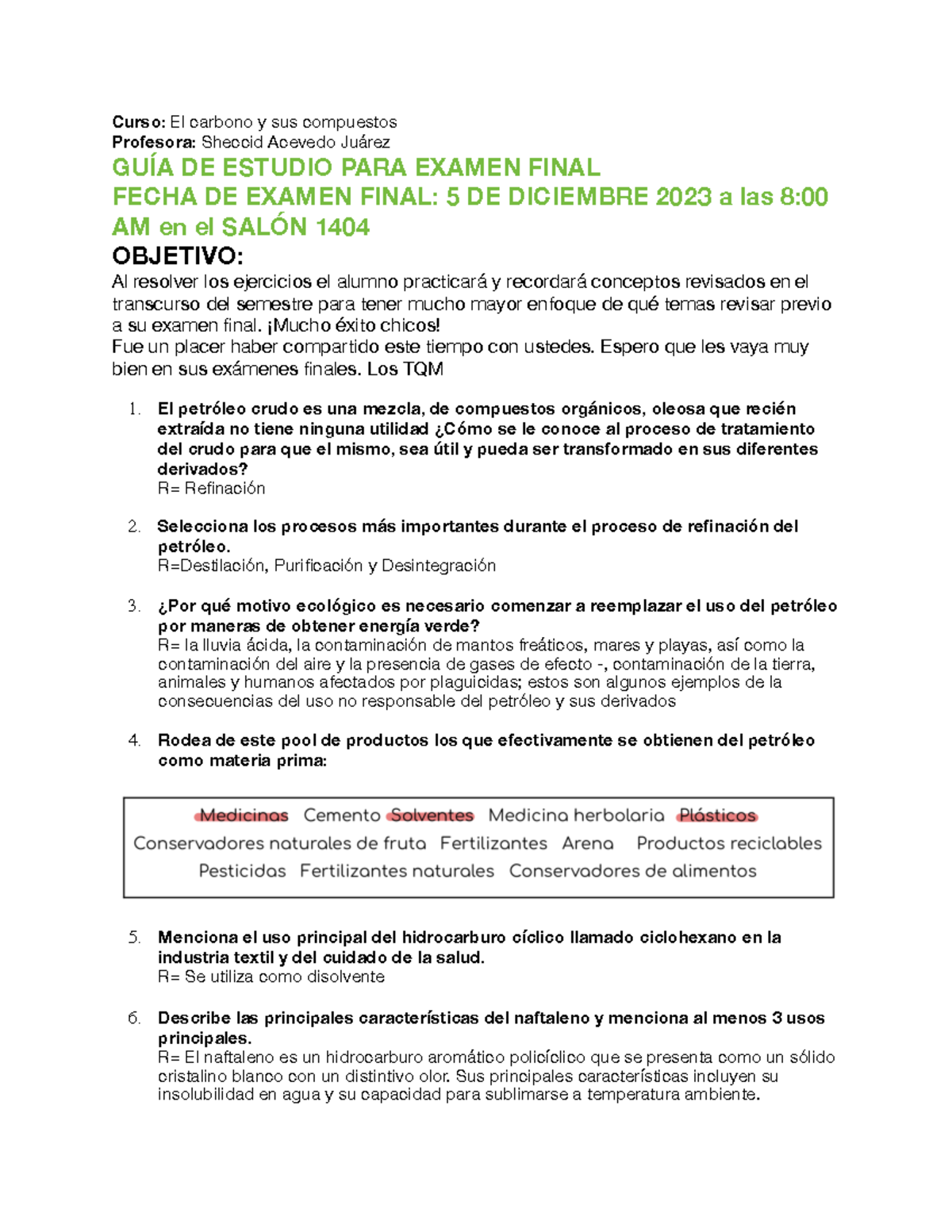 Guia de carbono - Curso: El carbono y sus compuestos Profesora: Sheccid ...