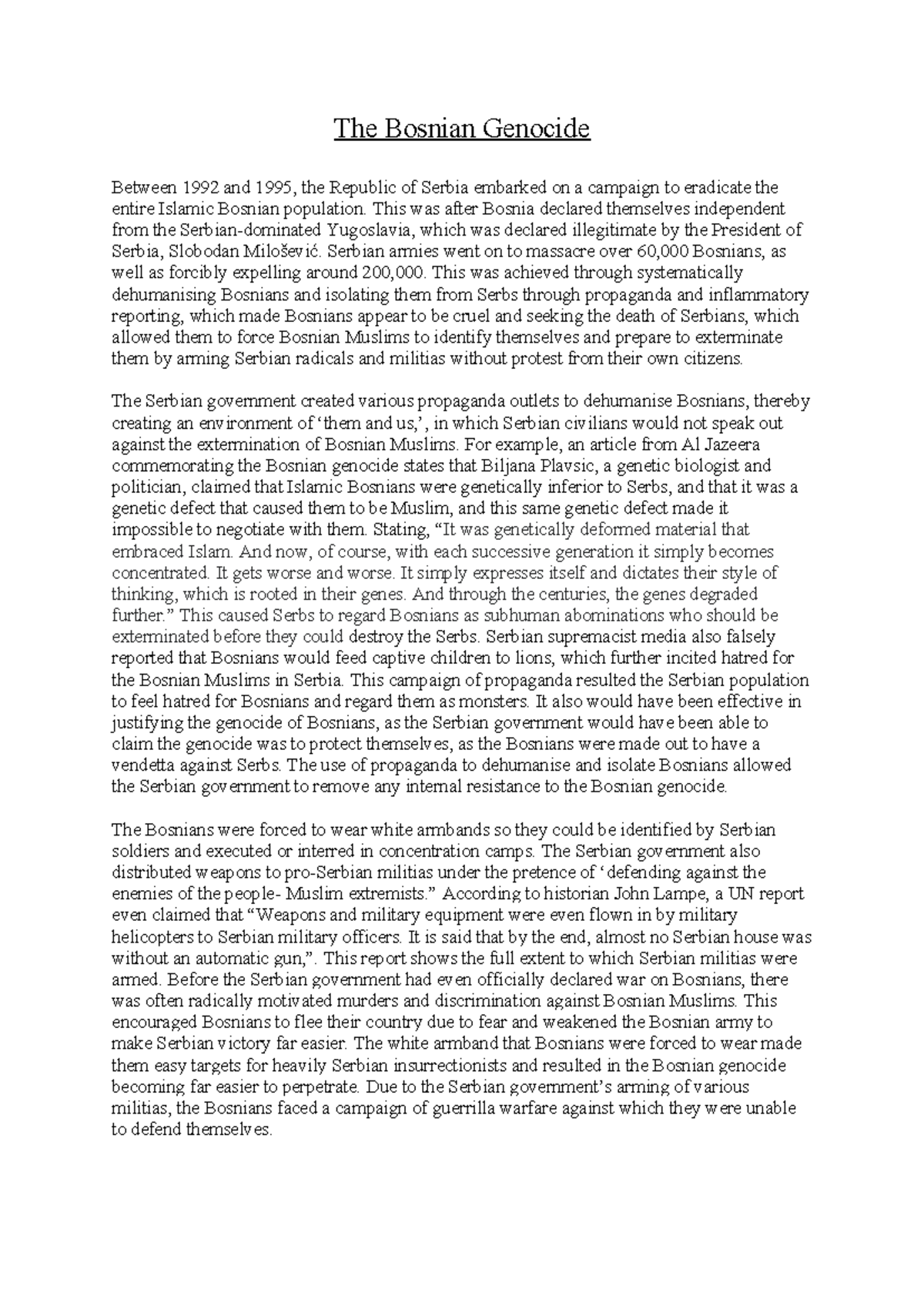 History Assignment #1- The Bosnian Genocide-1 - The Bosnian Genocide ...