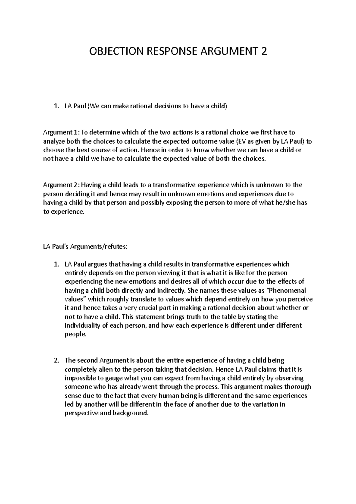 Objection Response Argument 2 - OBJECTION RESPONSE ARGUMENT 2 LA Paul ...