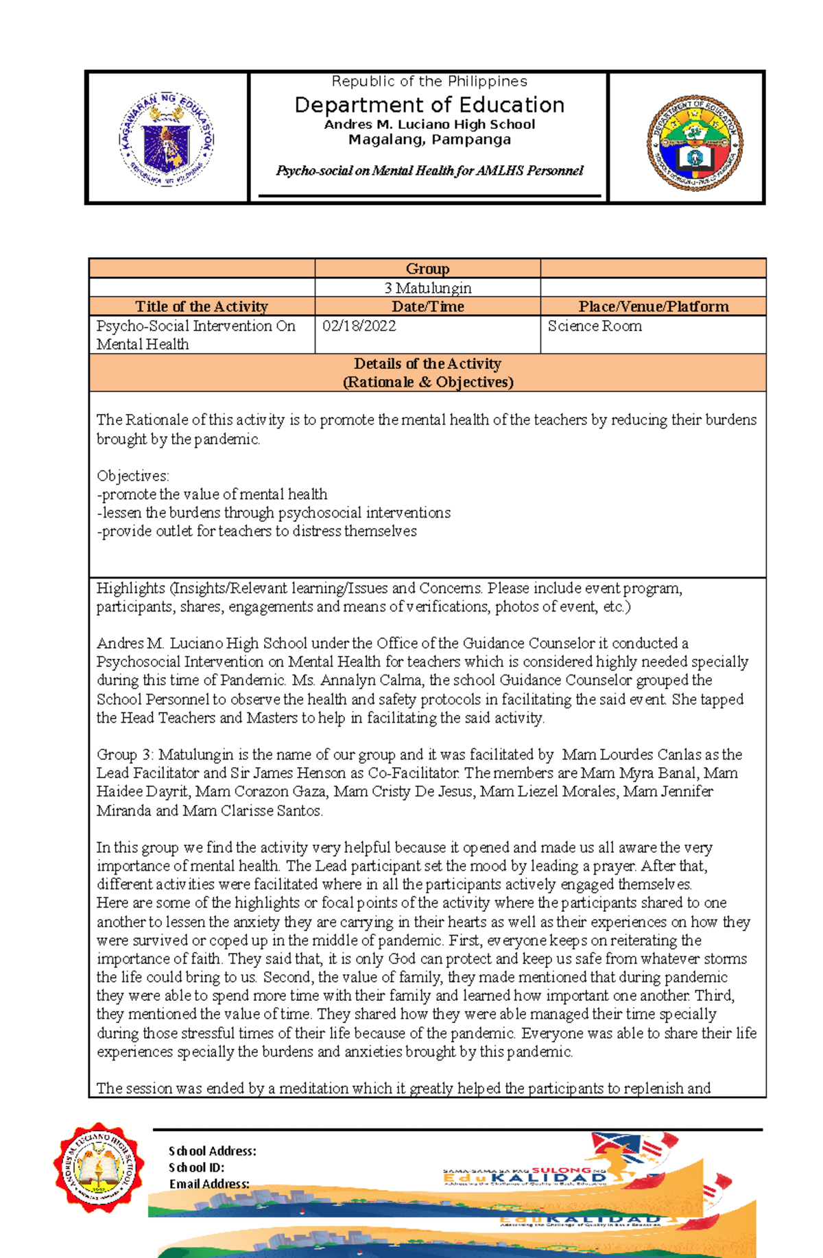 Template for Inset amlhs - Republic of the Philippines Department of ...