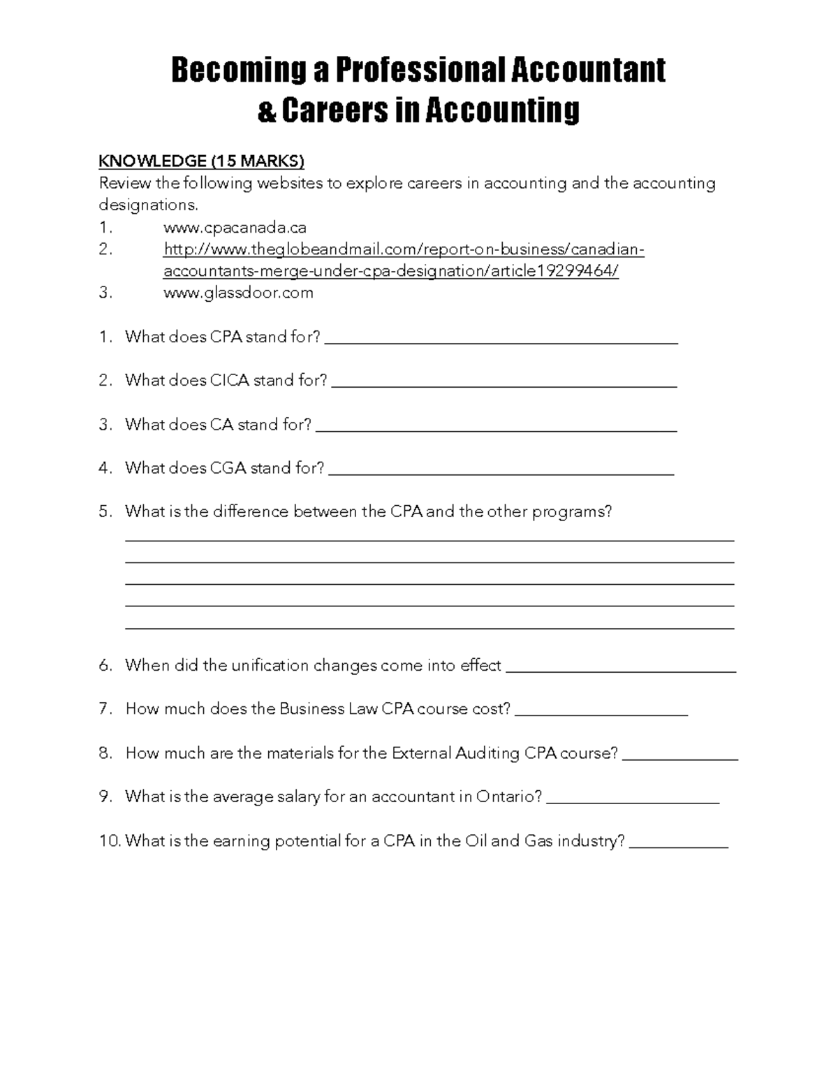 Career worksheet - this is reference material for financial accounting ...