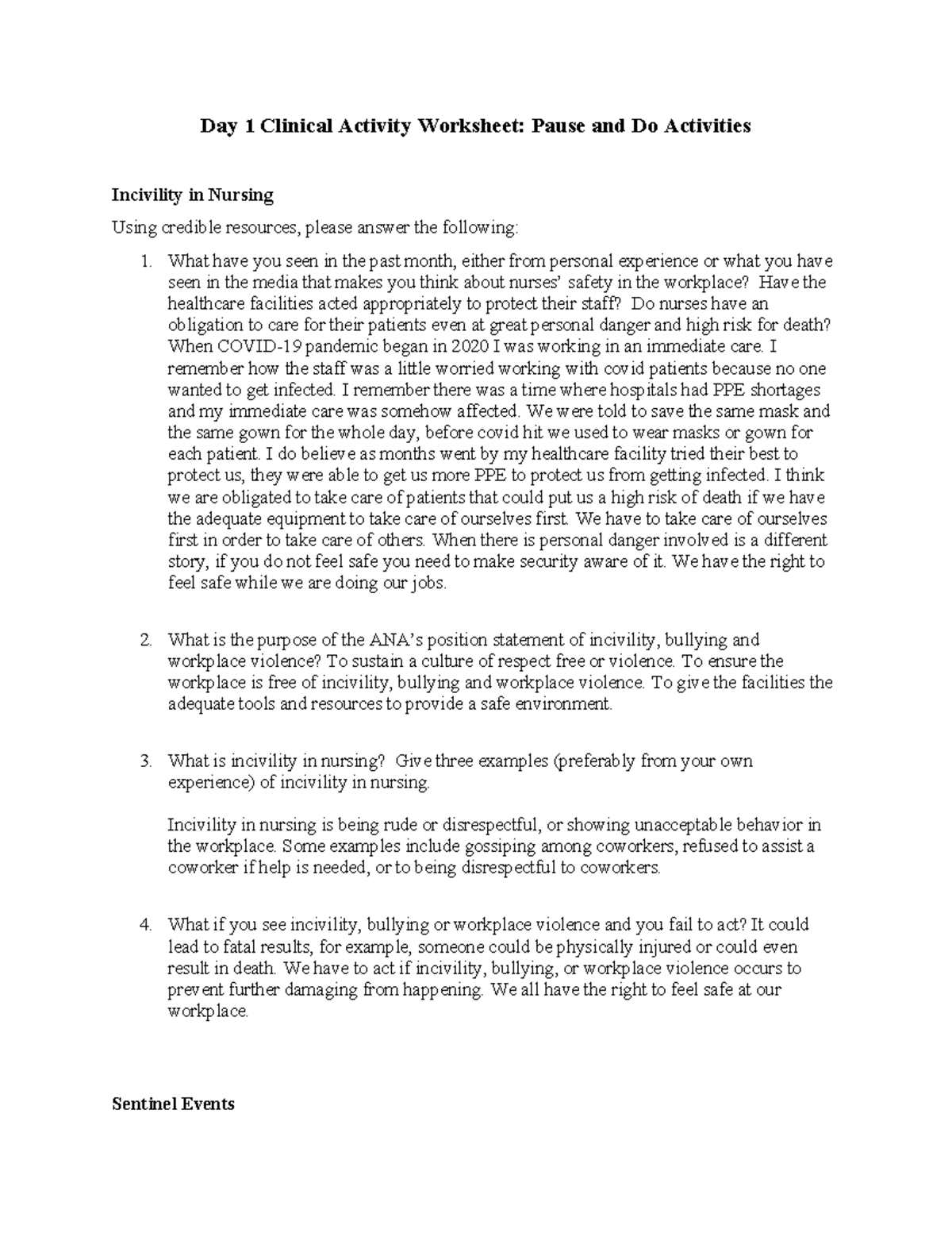 Day 1 Clinical Activity Worksheet - What have you seen in the past ...