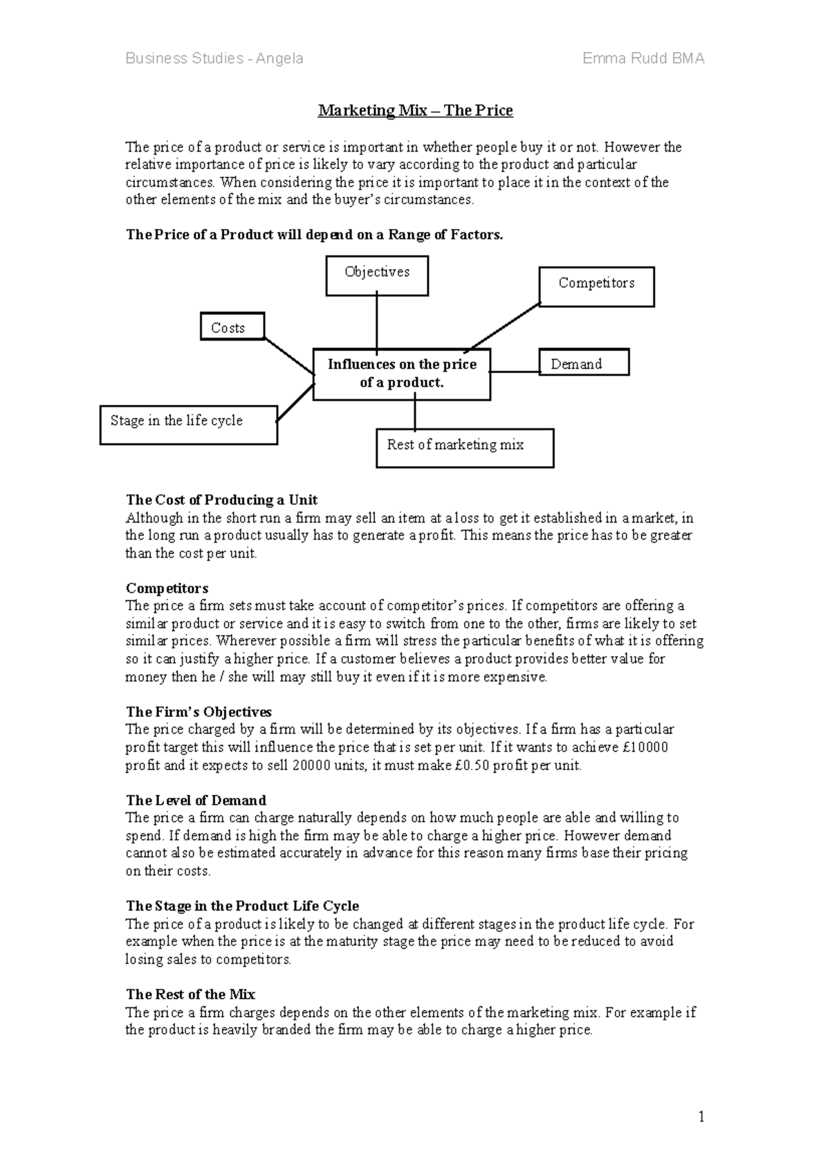 Business Studies - Marketing Mix Notes - Marketing Mix – The Price The ...
