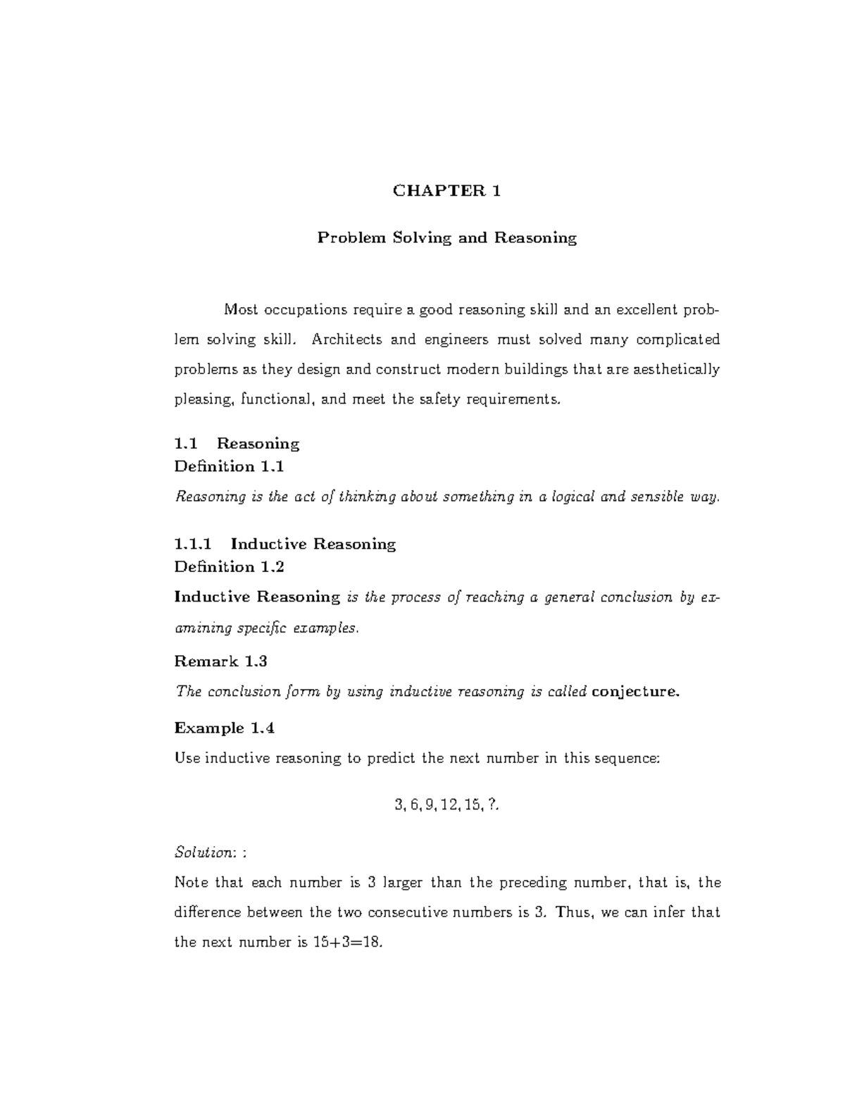 Topics-for-finals - CHAPTER 1 Problem Solving and Reasoning Most occupations require a good ...