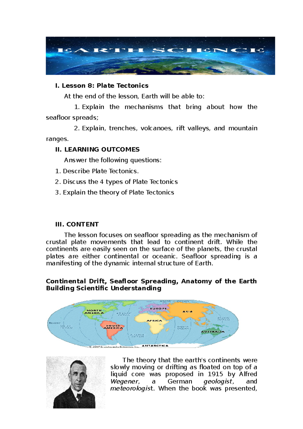 Earth-science-Chapter-Module 8 - I. Lesson 8: Plate Tectonics At the ...