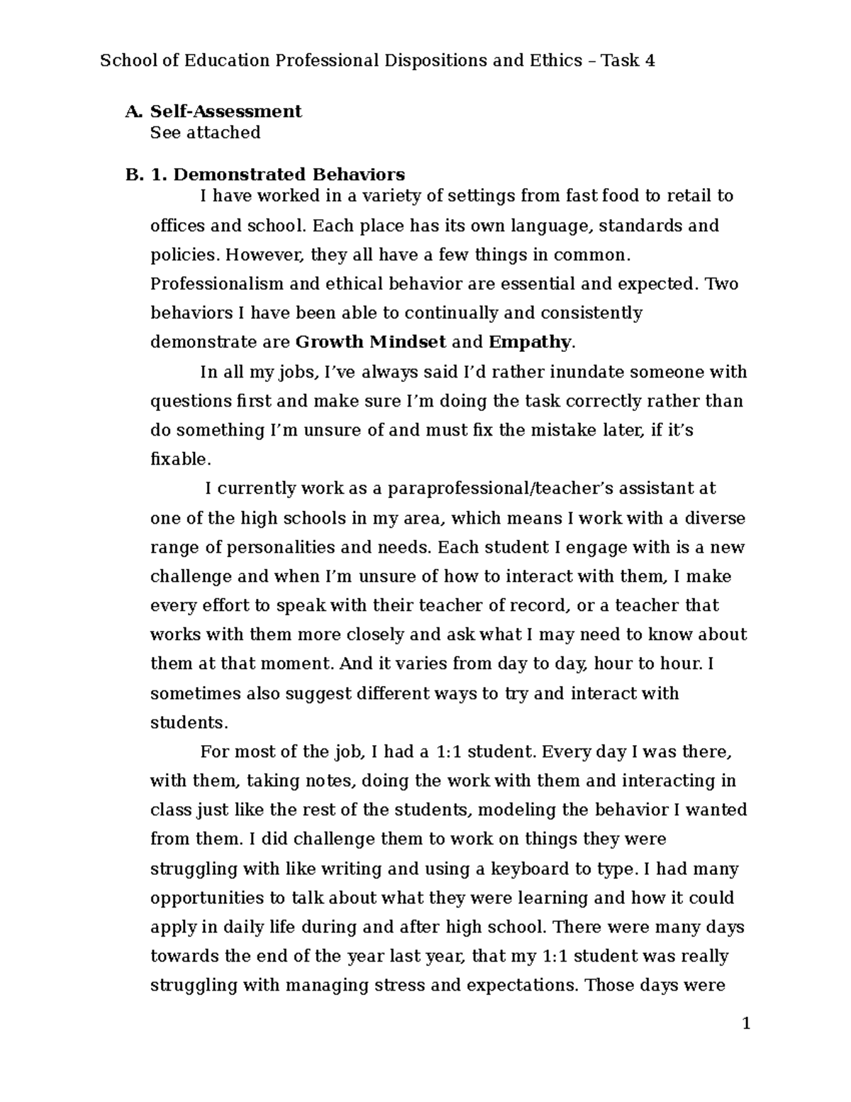 SCC Self Assessment Task 4 copy - School of Education Professional ...