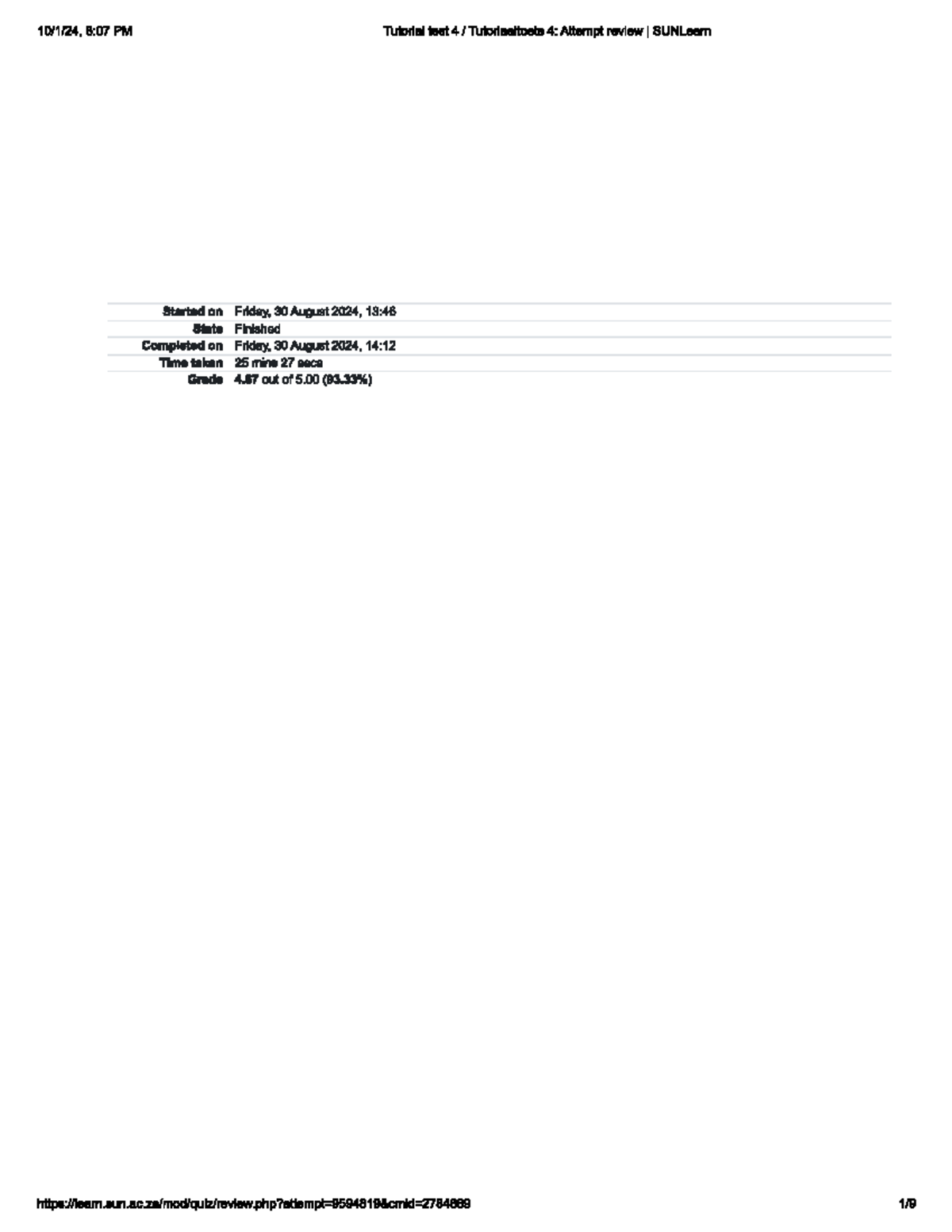 TUT Quiz 4 - Tutorial 4 Quiz - 10/1/24, 8:07 PM Tutorial test 4 ...