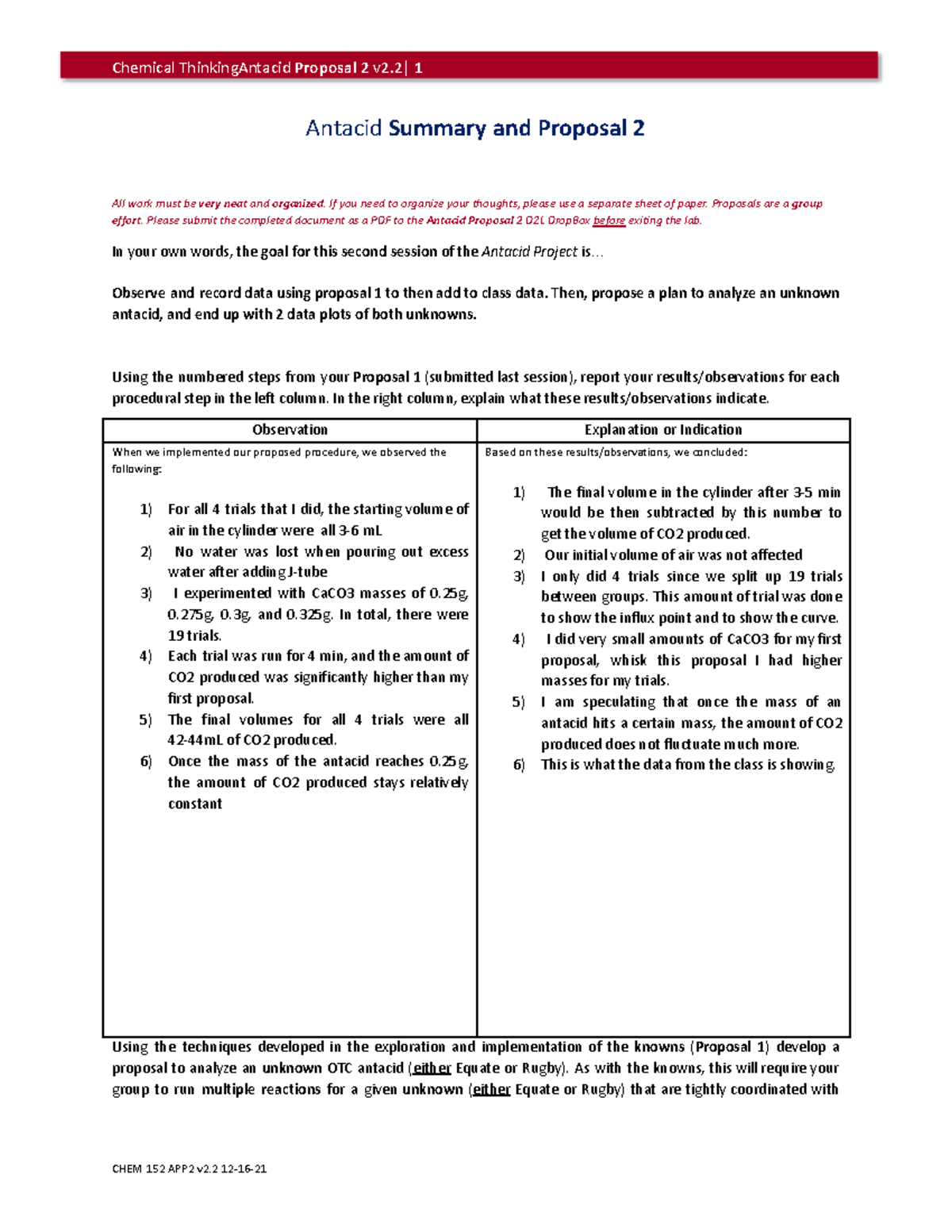 Antacid Proposal 2 - Antacid Summary and Proposal 2 All work must be ...