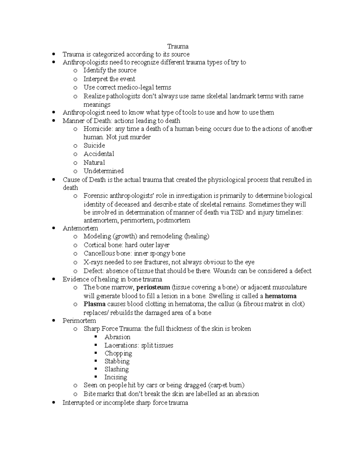 Trauma lecture notes - Trauma Trauma is categorized according to its ...