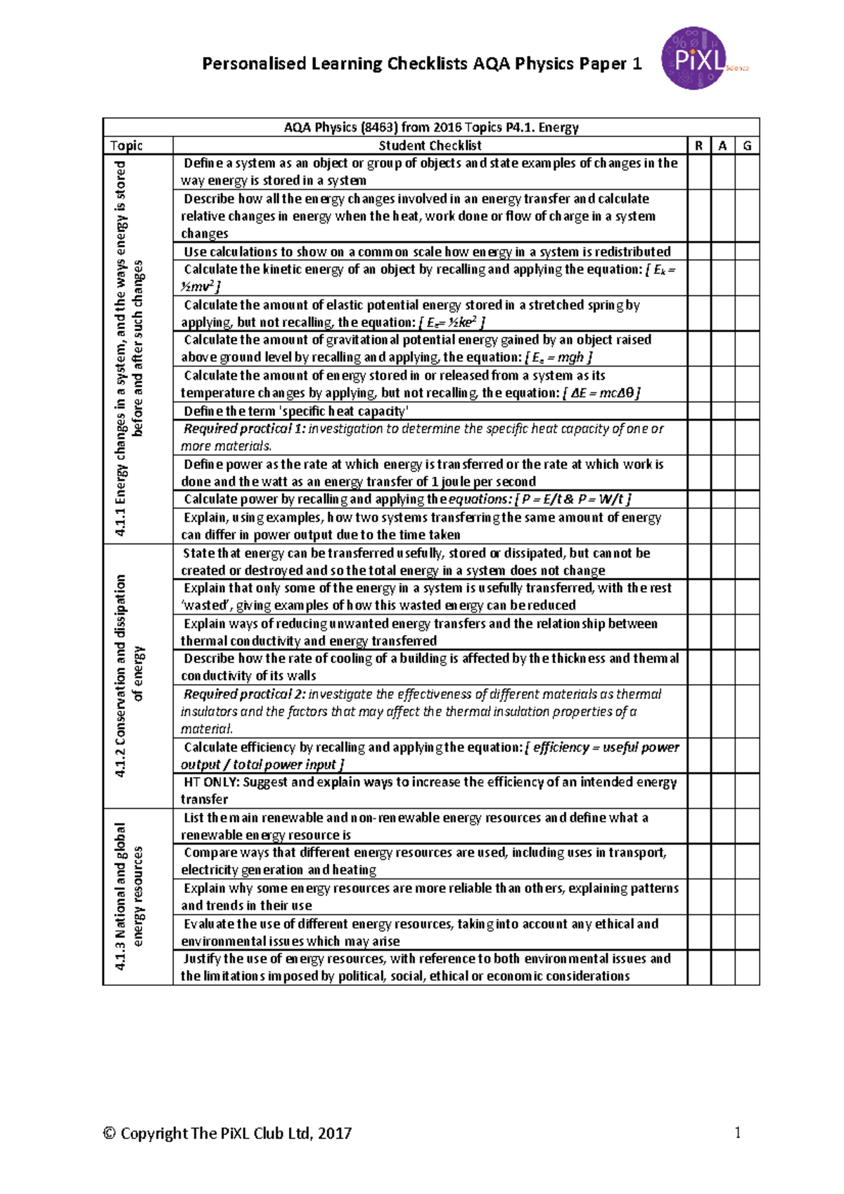 Personalised Learning Checklists AQA Physics Paper 1 2 - AQA Physics ...