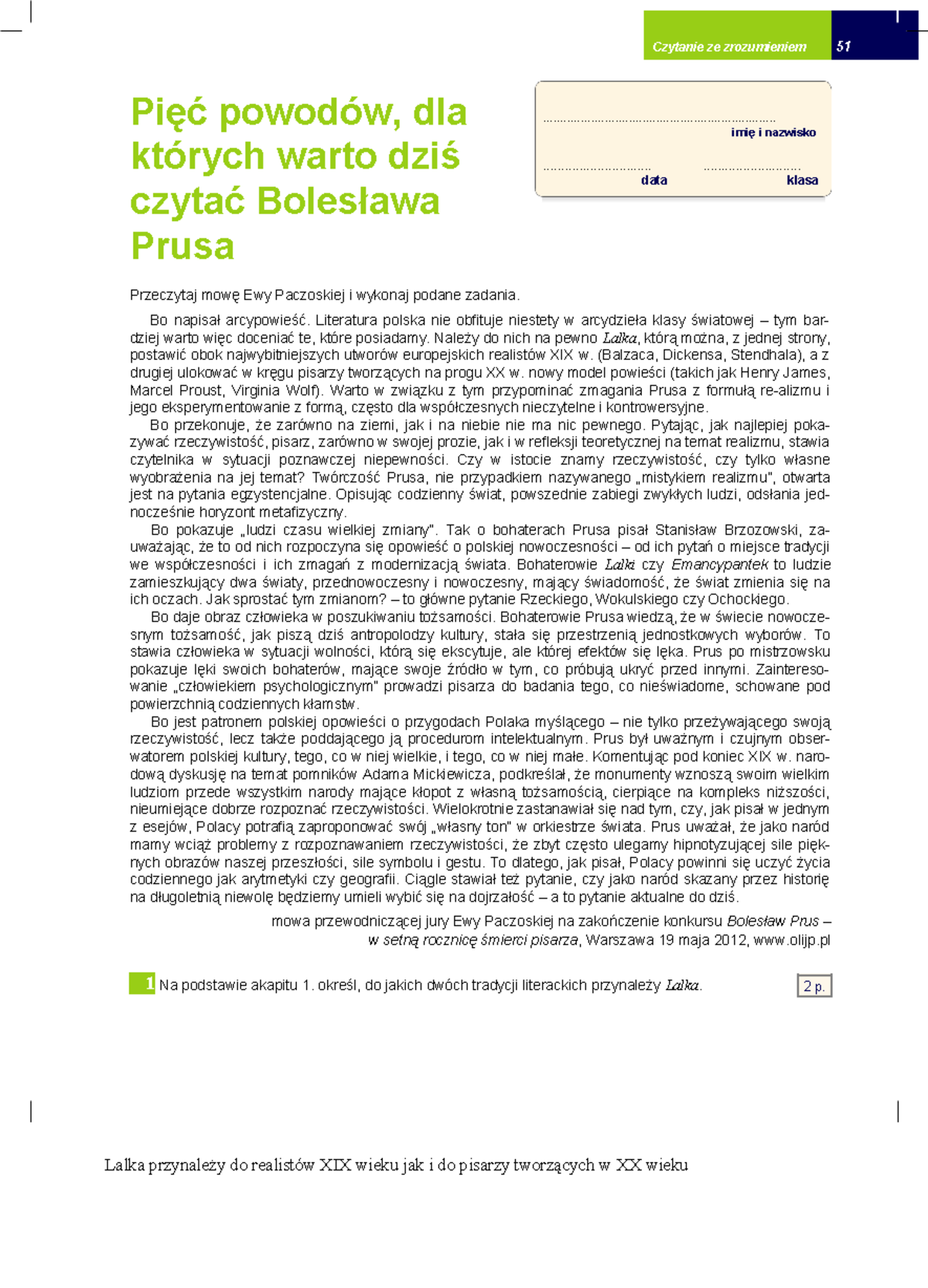 Opracowanie lektur boleslaw prus lalka 1 pdf - Czytanie ze zrozumieniem 51 Pięć powodów, dla ...