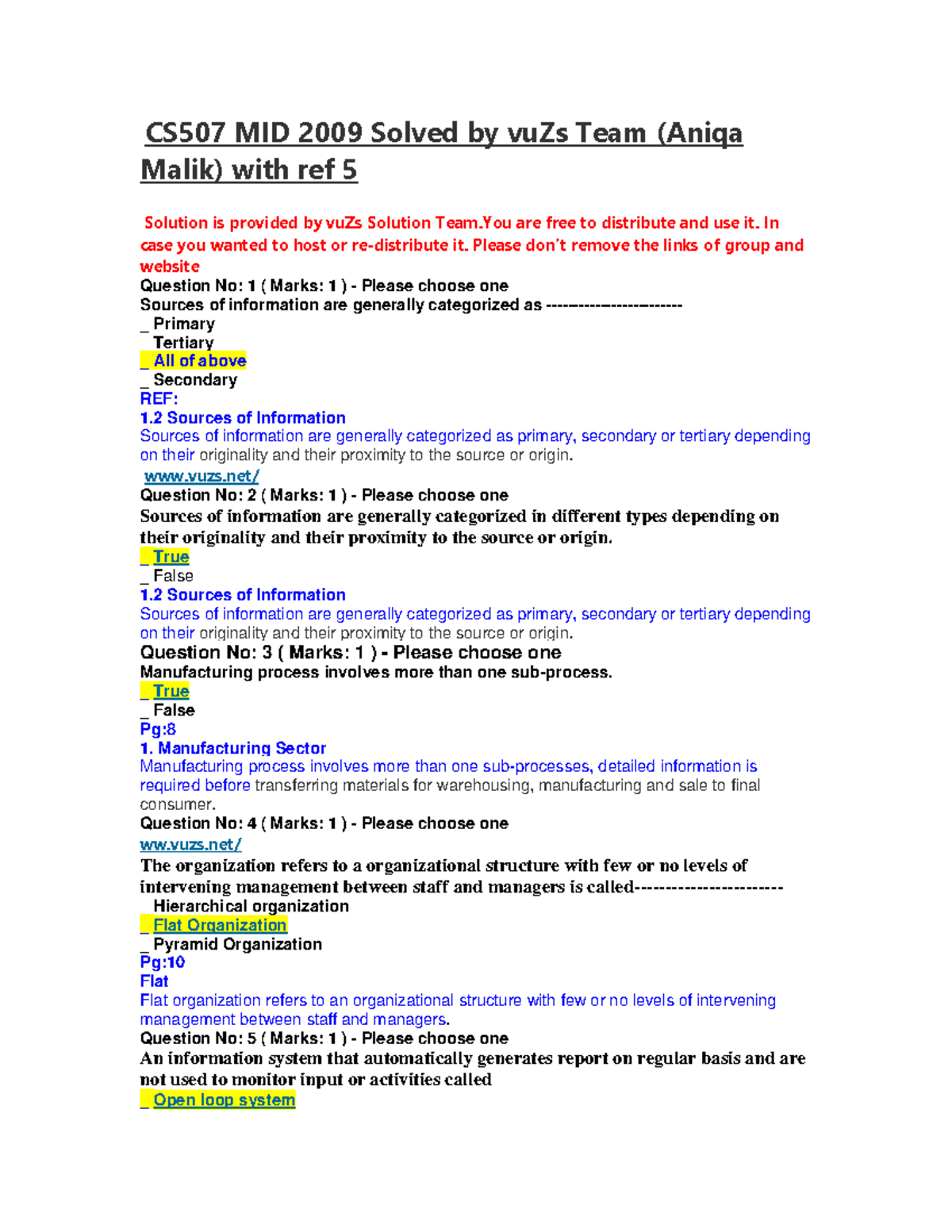 CS507 MID 2009 Solved by vu Zs Team - In case you wanted to host or re-distribute it. Please don ...