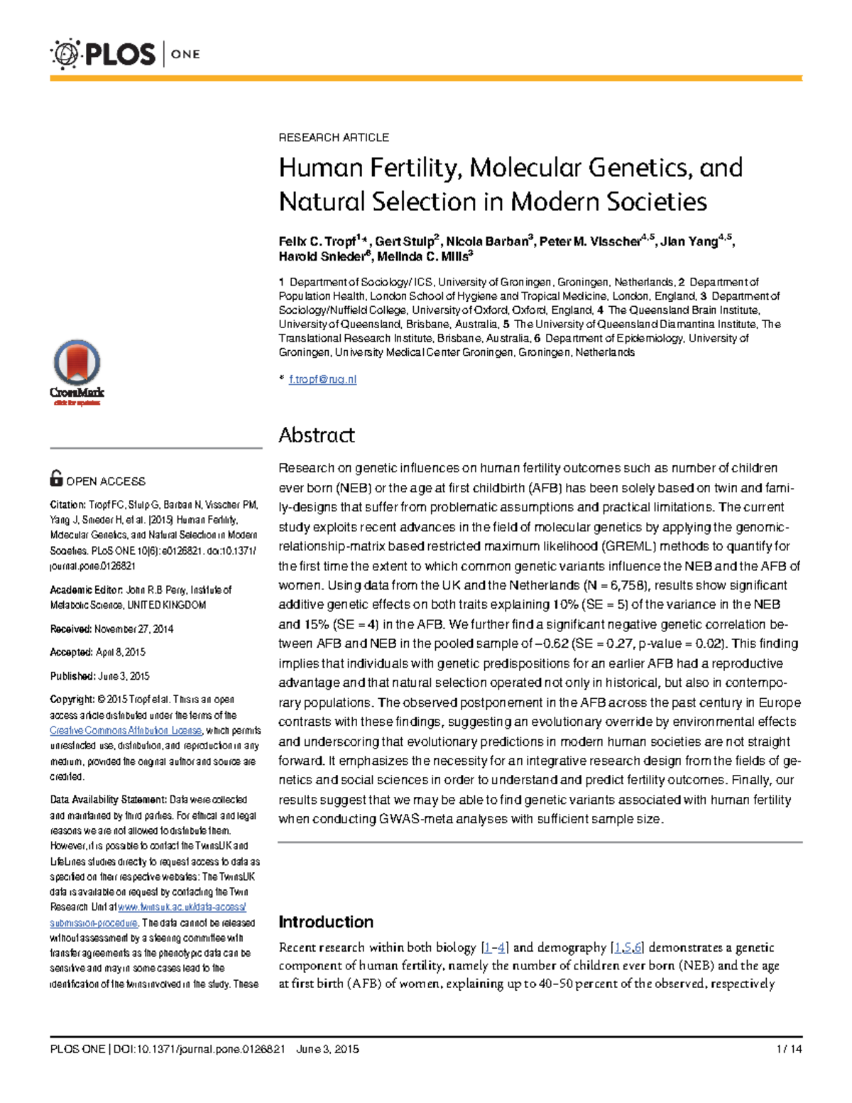 Human fertility - EXAMPLE ARTICLE - RESEARCH ARTICLE Human Fertility ...
