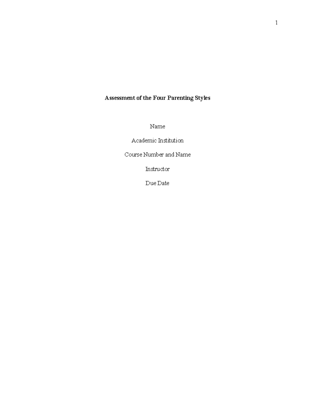 Assessment of the Four Parenting Styles (1) - Assessment of the Four ...